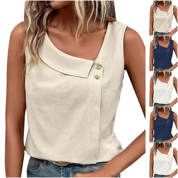 Aboser Summer Sleeveless Shirts for Women Asymmetrical V Neck Tank Tops ...
