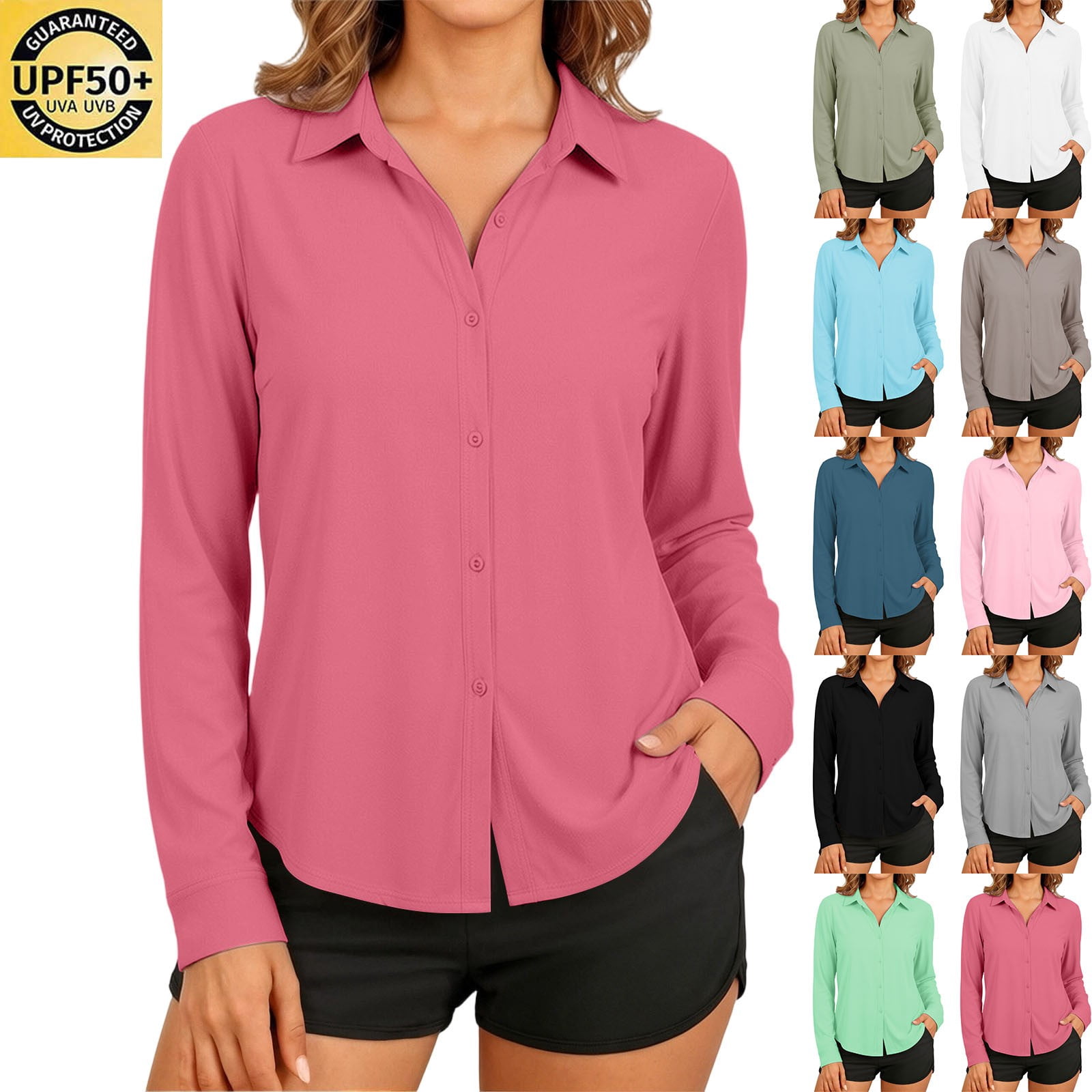Aboser Sun Shirts for Women Long Sleeve UV Protection Shirt Lapel ...