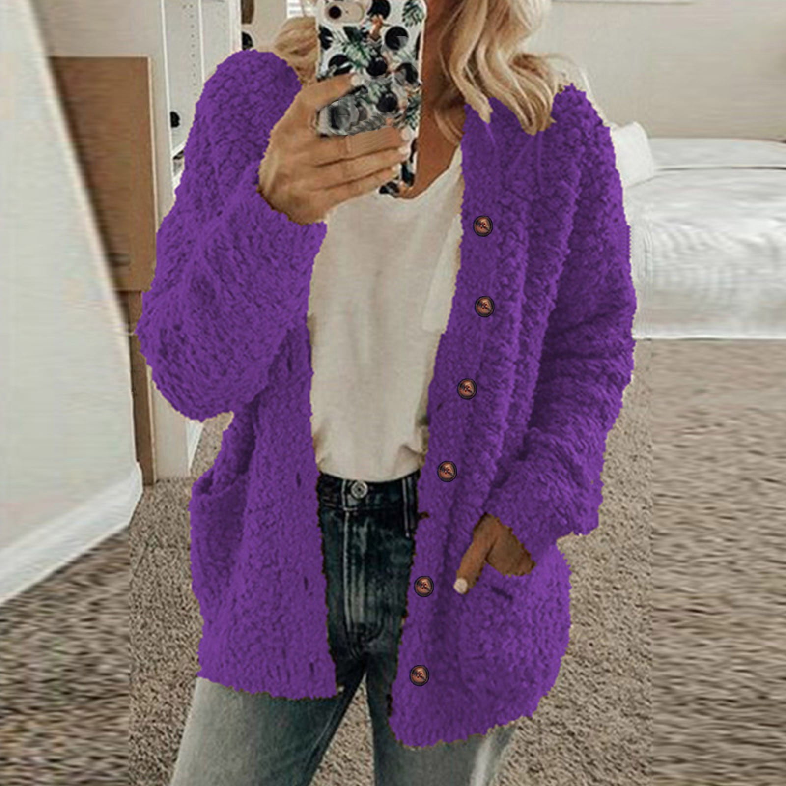 Aboser Sweater Coat for Women Warm Fleece Cardigan Open Front Fall ...