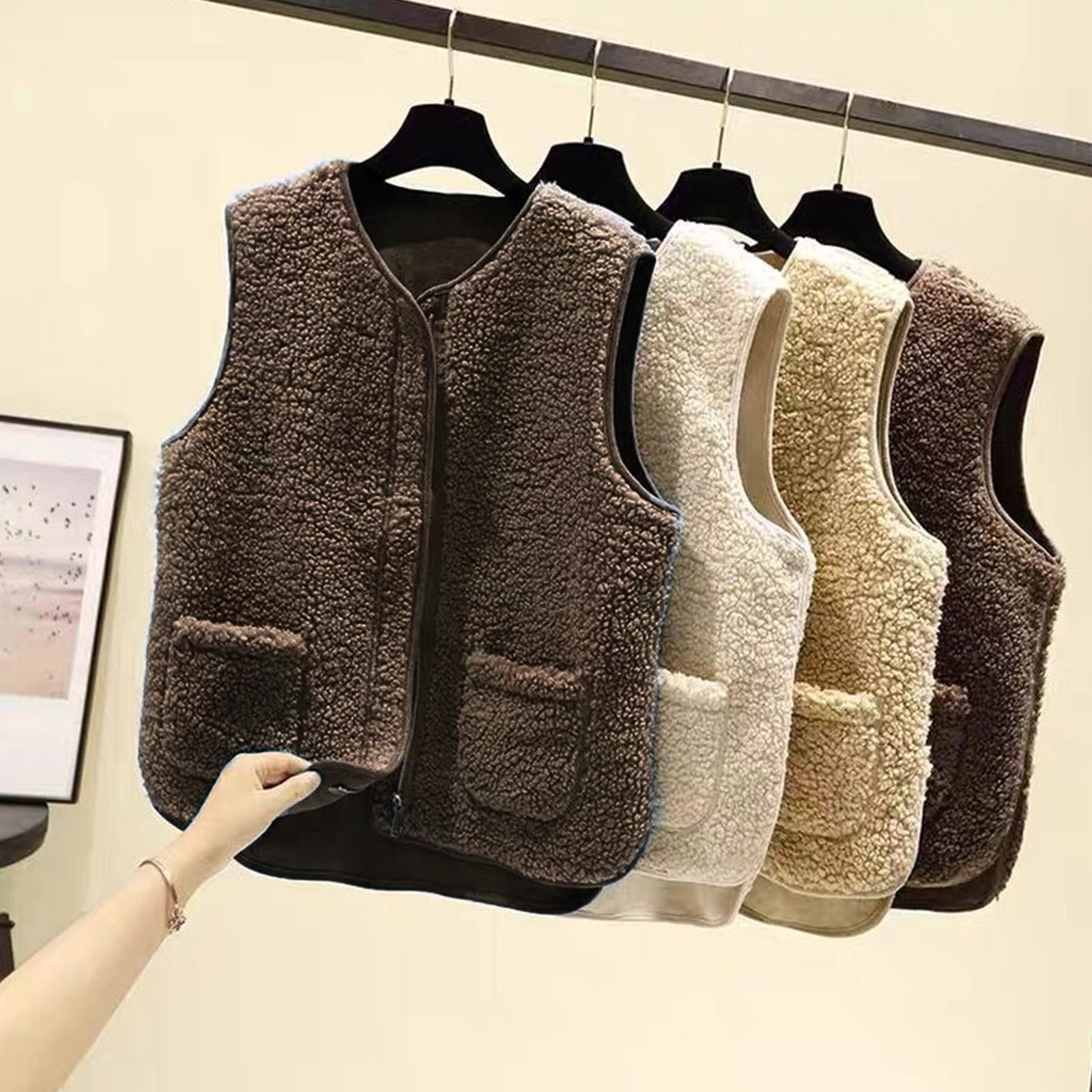 Aboser Teddy Fleece Vest for Women Thermal Fuzzy Cardigan Jacket Trendy ...