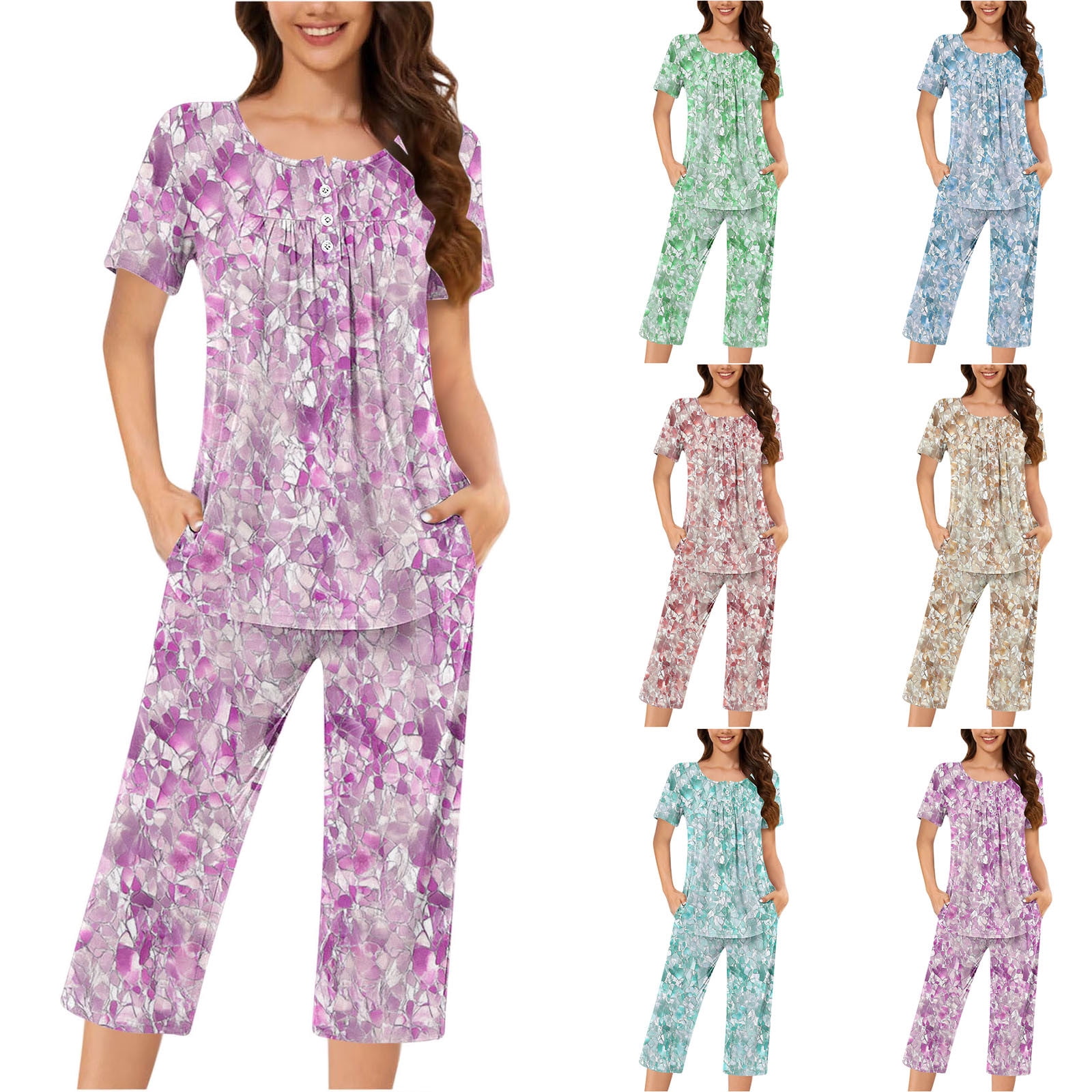 Aboser Two Piece Lounge Sets for Women Cute Floral Print Nightwear ...