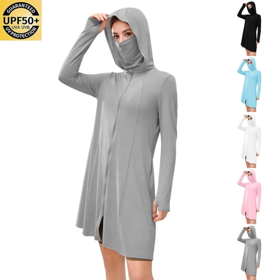 Aboser UPF 50+ Sun Hoodie Jacket for Women Breathable Face Mask Cover ...