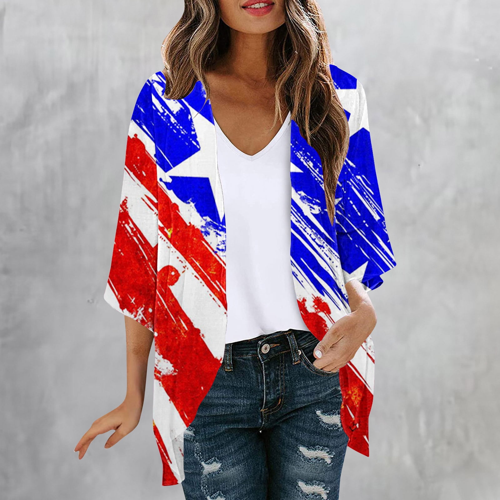 Aboser USA Stars Stripes Cover Ups for Women Beach Kimono Cardigan 4th ...