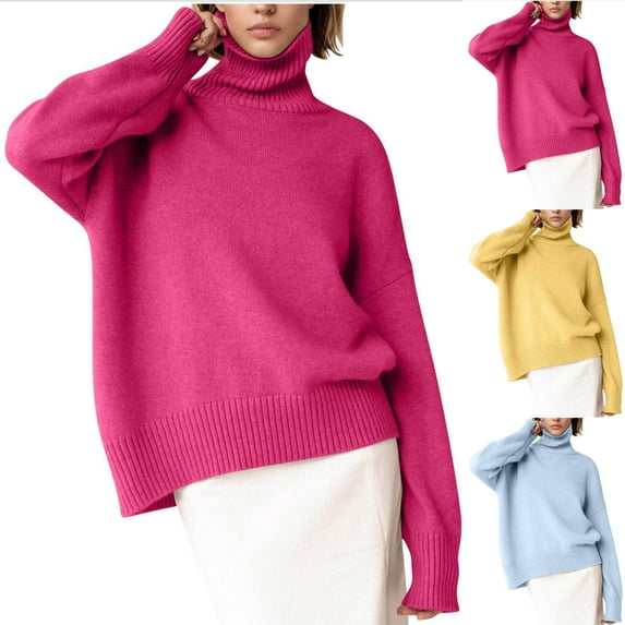 Aboser Up to 50% off Womens High Neck Sweaters Cozy Knit Pullover Tops ...