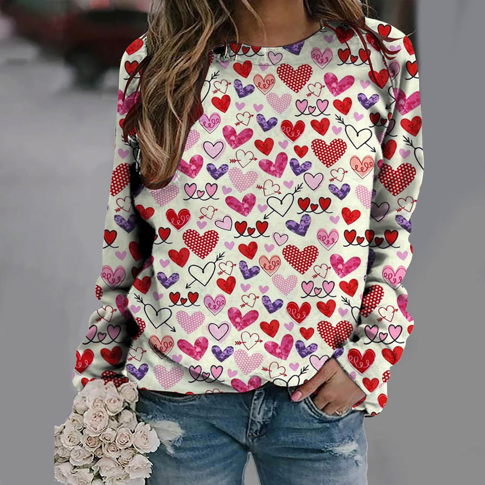 Aboser Valentine's Day Shirts for Women Pink Love Heart Graphic Shirt ...