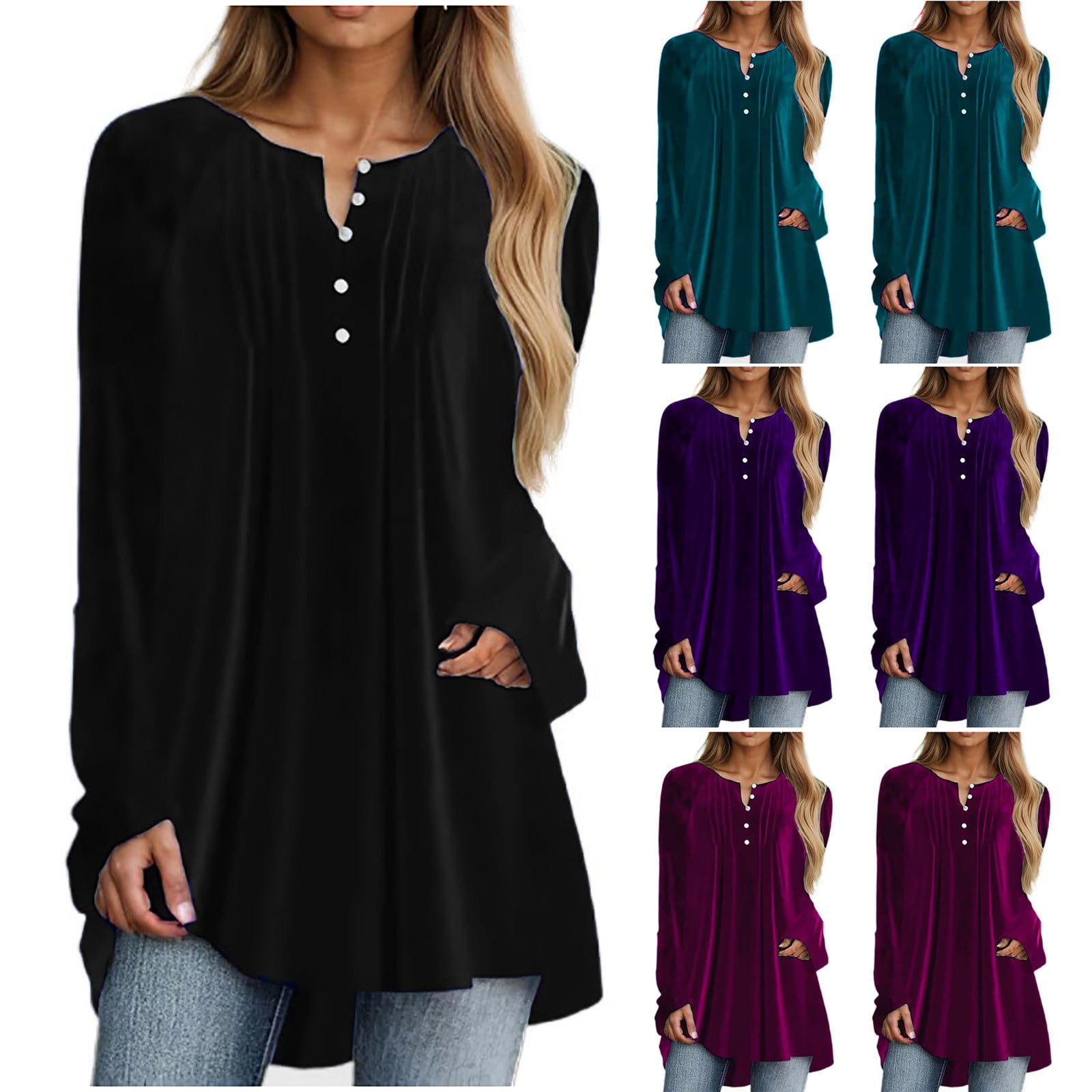 Aboser Velvet Tunic Tops for Women Loose Fit Long Shirts Plus Size ...