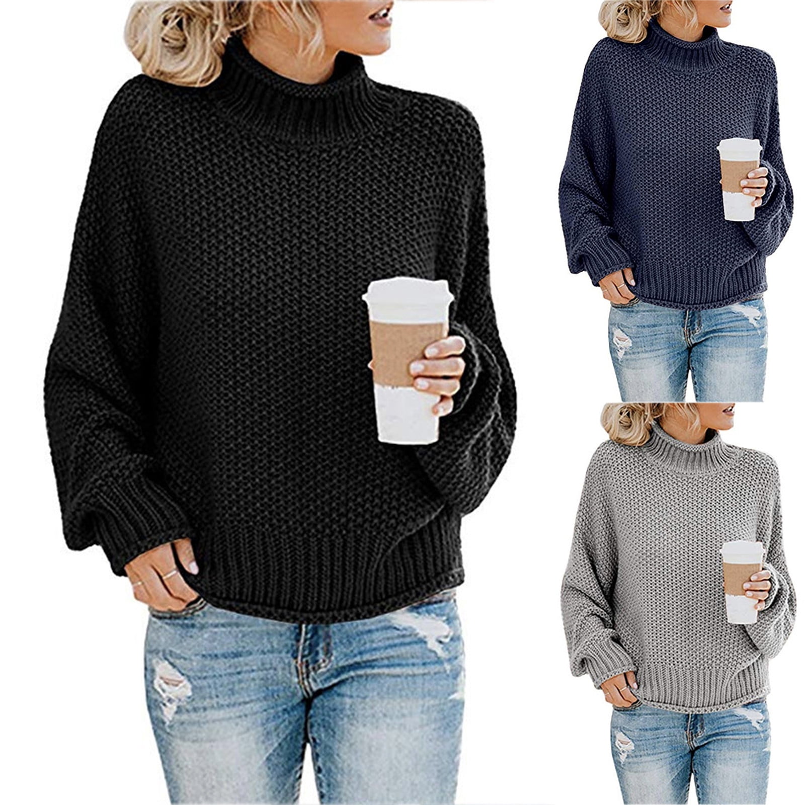 Aboser Vintage Sweaters for Women Turtleneck Long Sleeve Pullover Tops ...