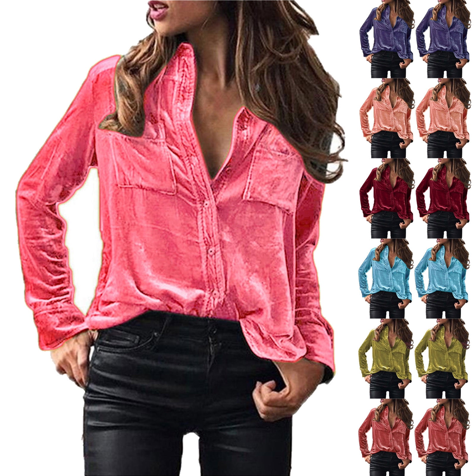 Aboser Vintage Velour Shirts for Women Dressy Casual Long Sleeve Blouse ...
