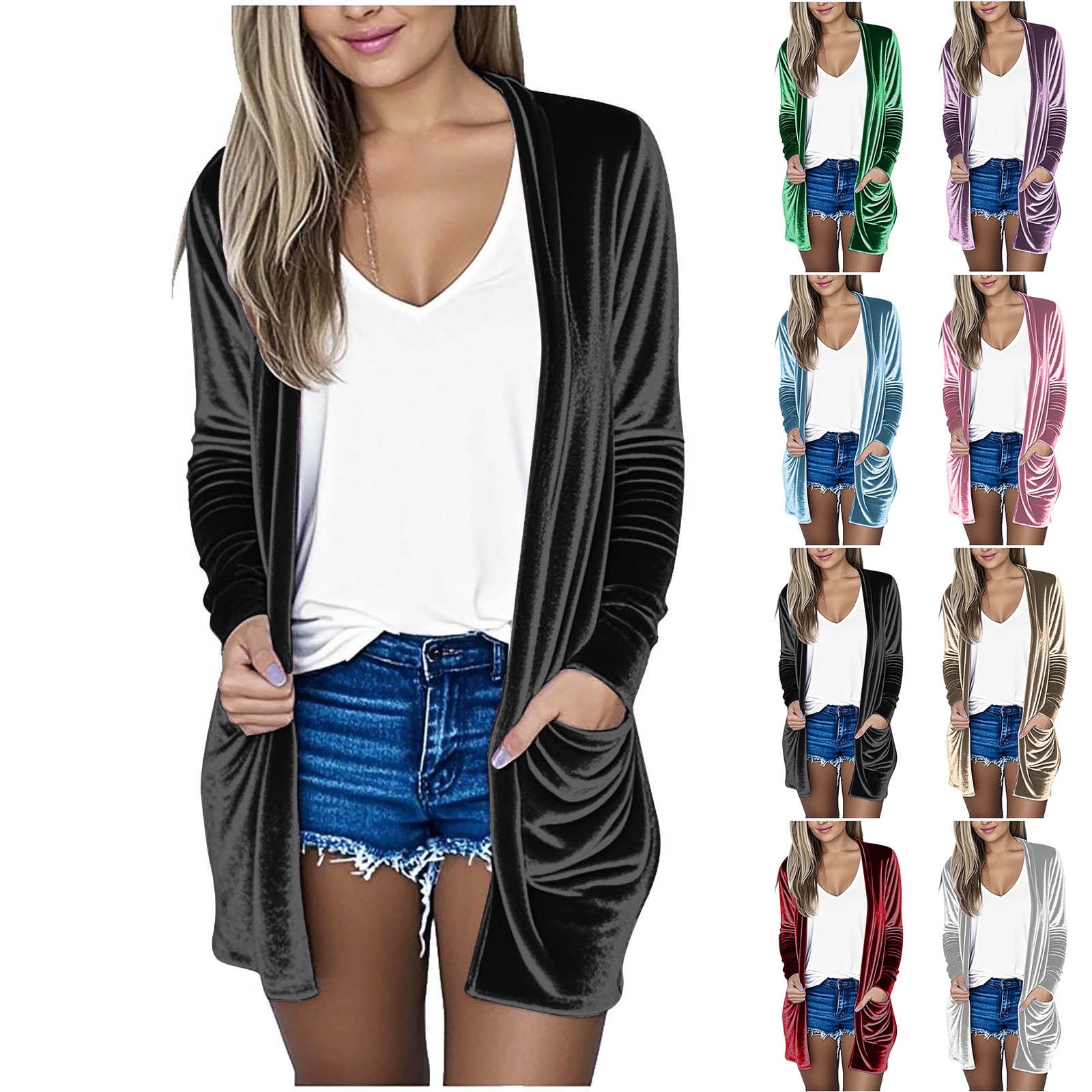 Aboser Vintage Velvet Cardigans for Women Open Front Long Jackets Comfy ...