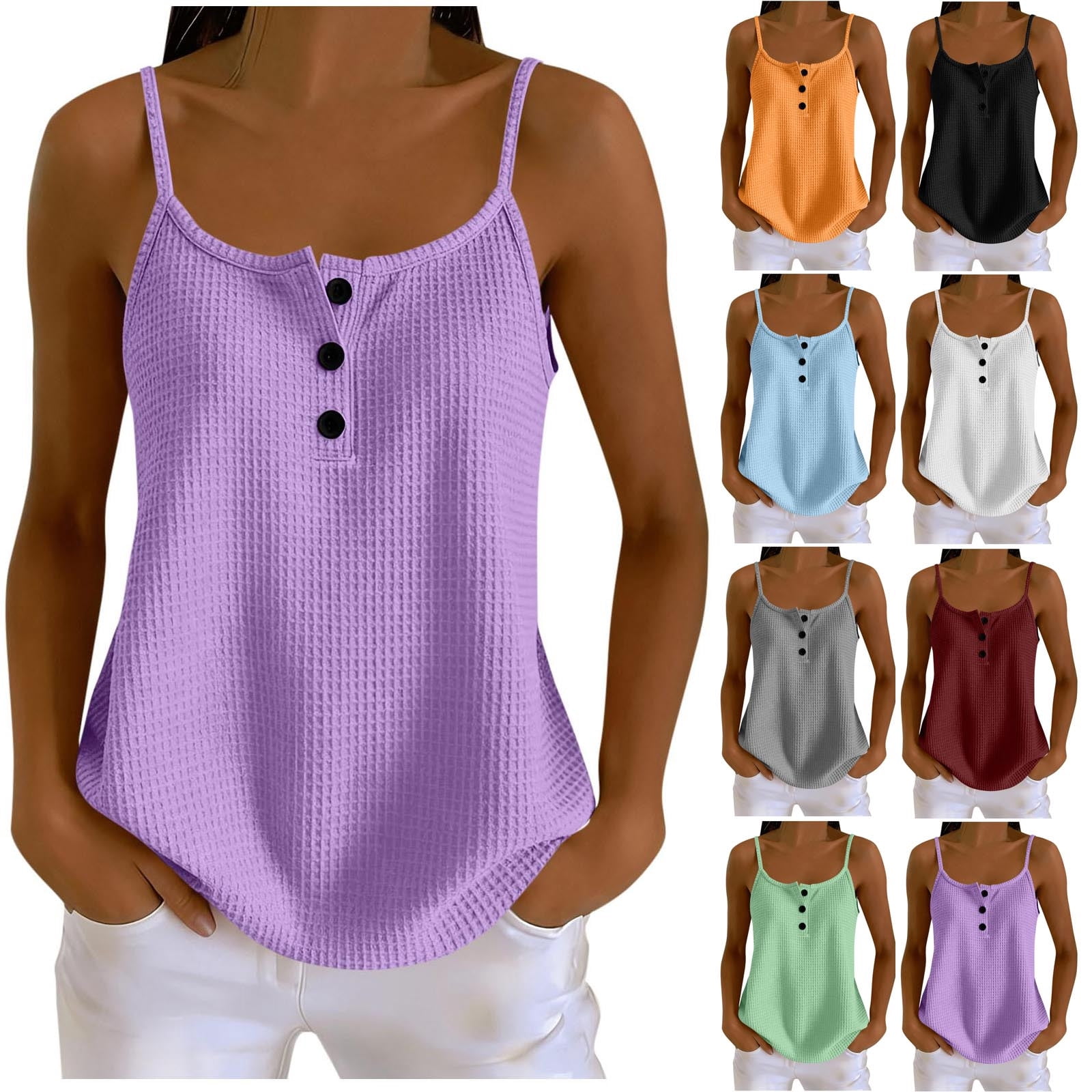Aboser Waffle Camisoles for Women Summer Spaghetti Strap Cami Tops ...