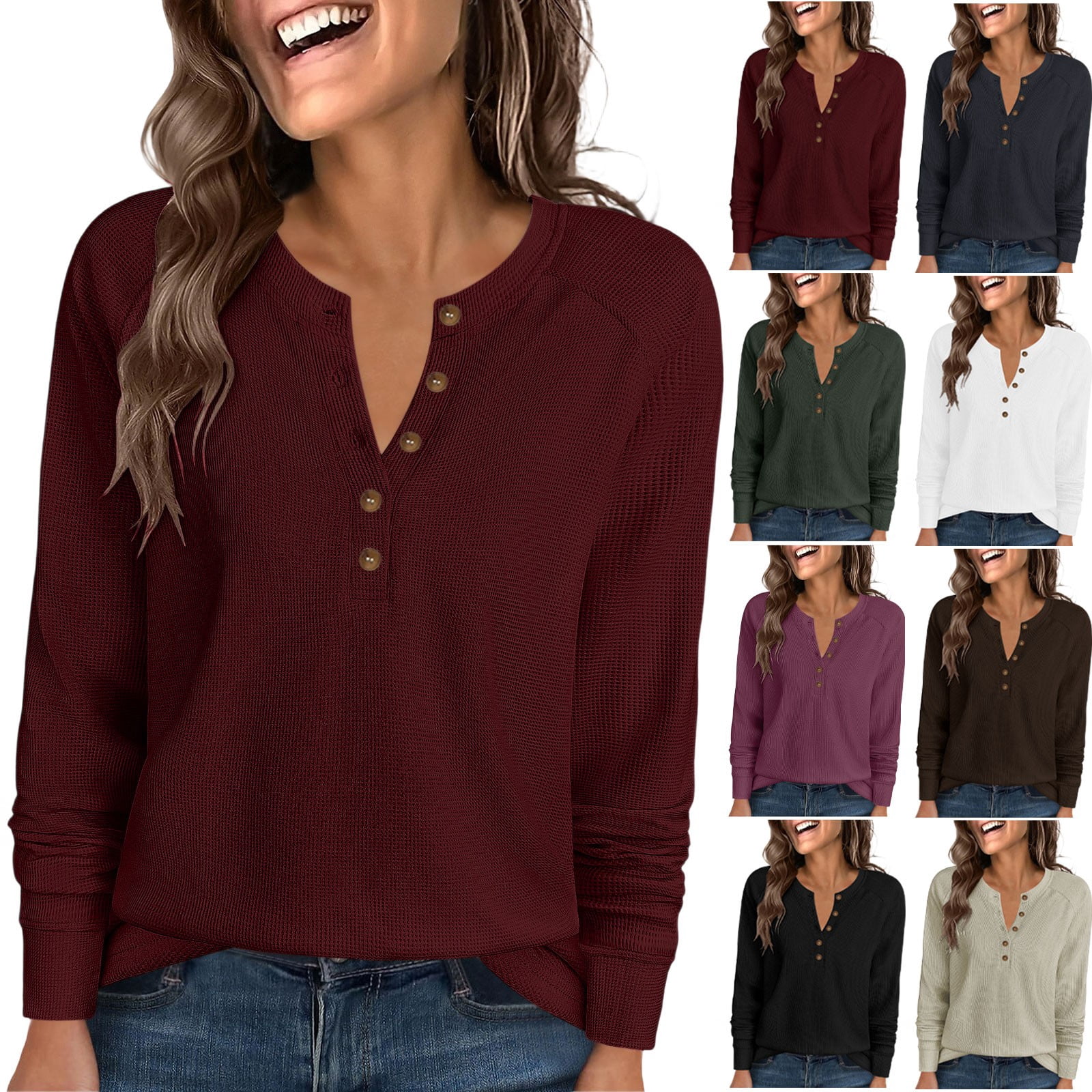 Aboser Waffle Knit Shirts for Women 2025 Fall Fashion Tops Dressy ...