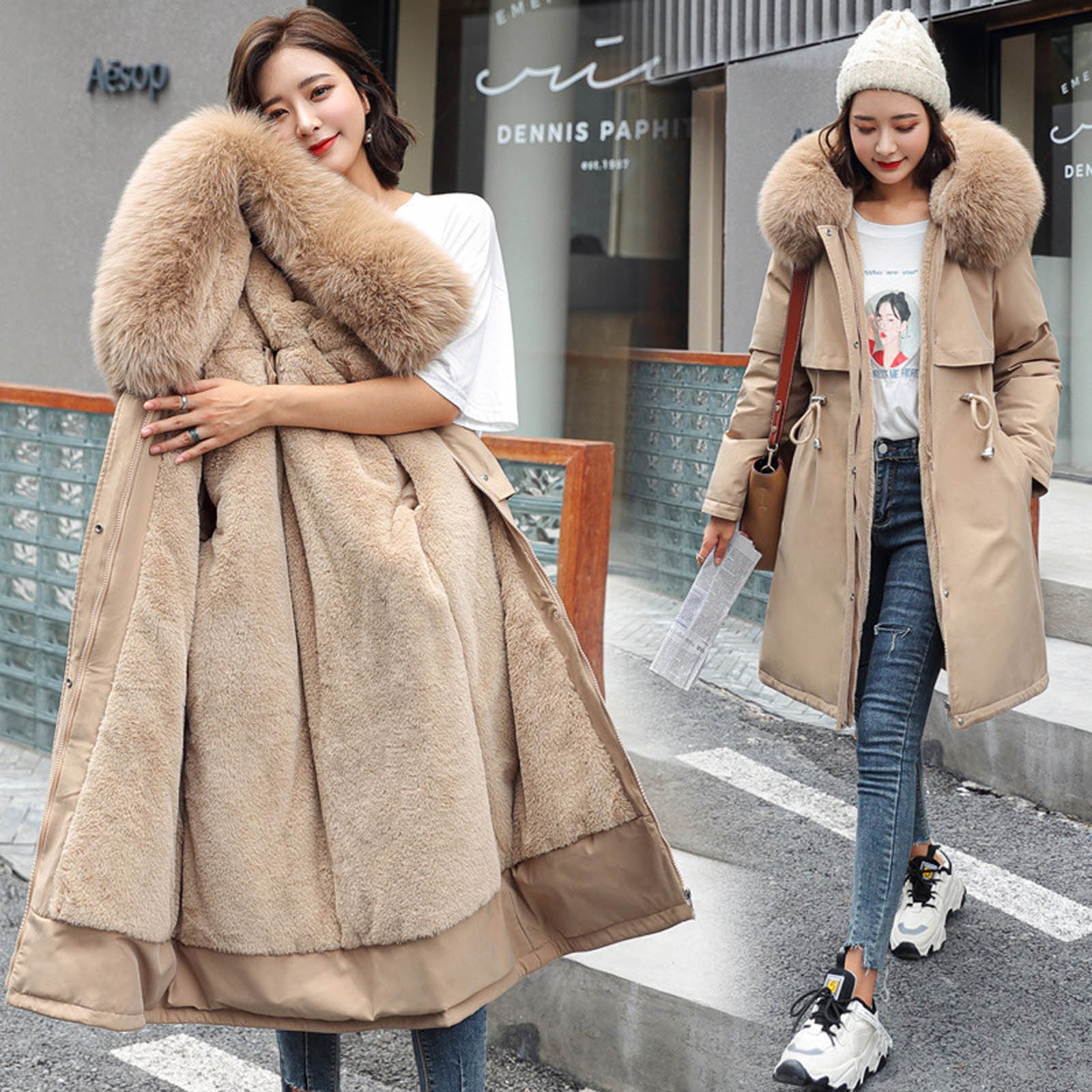 Aboser Warm Parka Jackets for Women Winter Fleece Jacket Coat with Faux Fur Hood Ladies ...