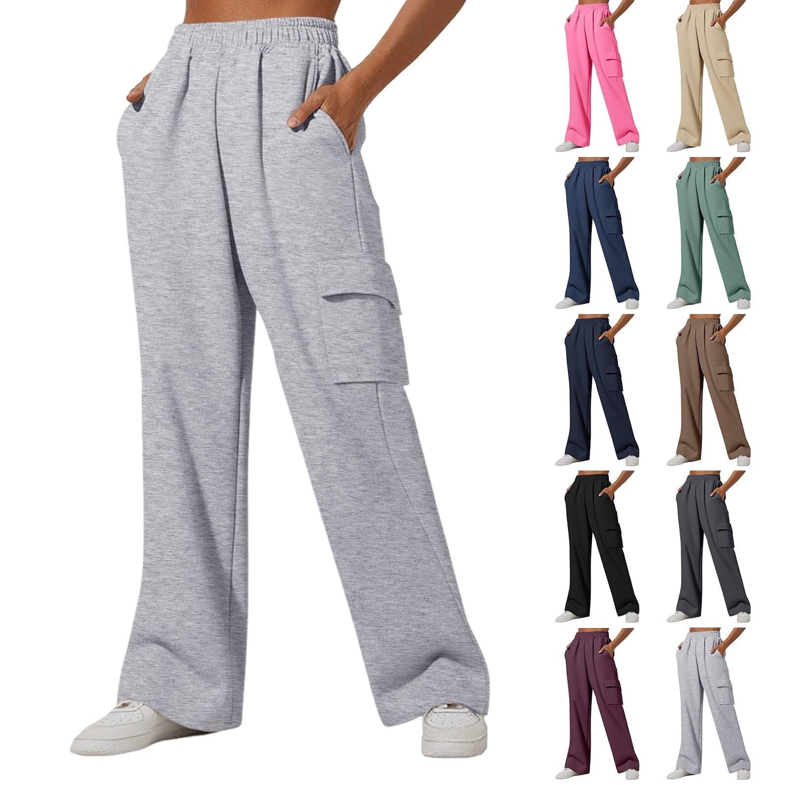 Aboser Wide Leg Cargo Sweatpants for Women with Pockets Baggy Fleece ...