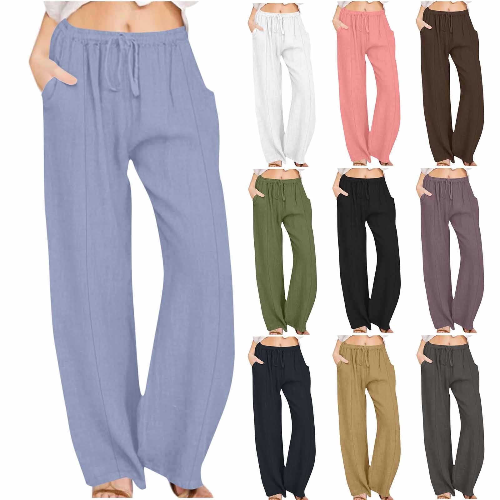 Aboser Wide Leg Linen Pants for Women High Waist Drawstring Pants Loose ...
