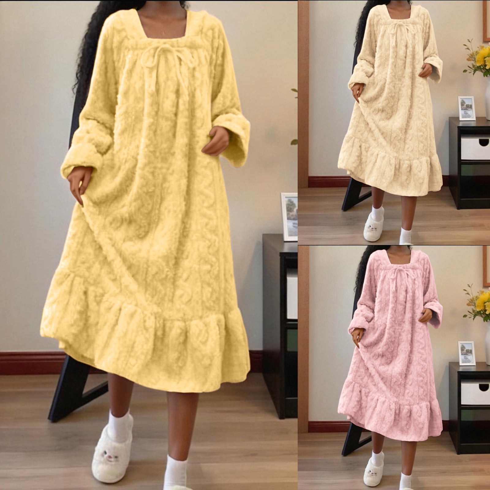 Aboser Winter Fleece Nightgown for Women Fuzzy Sherpa Long Sleepdress ...