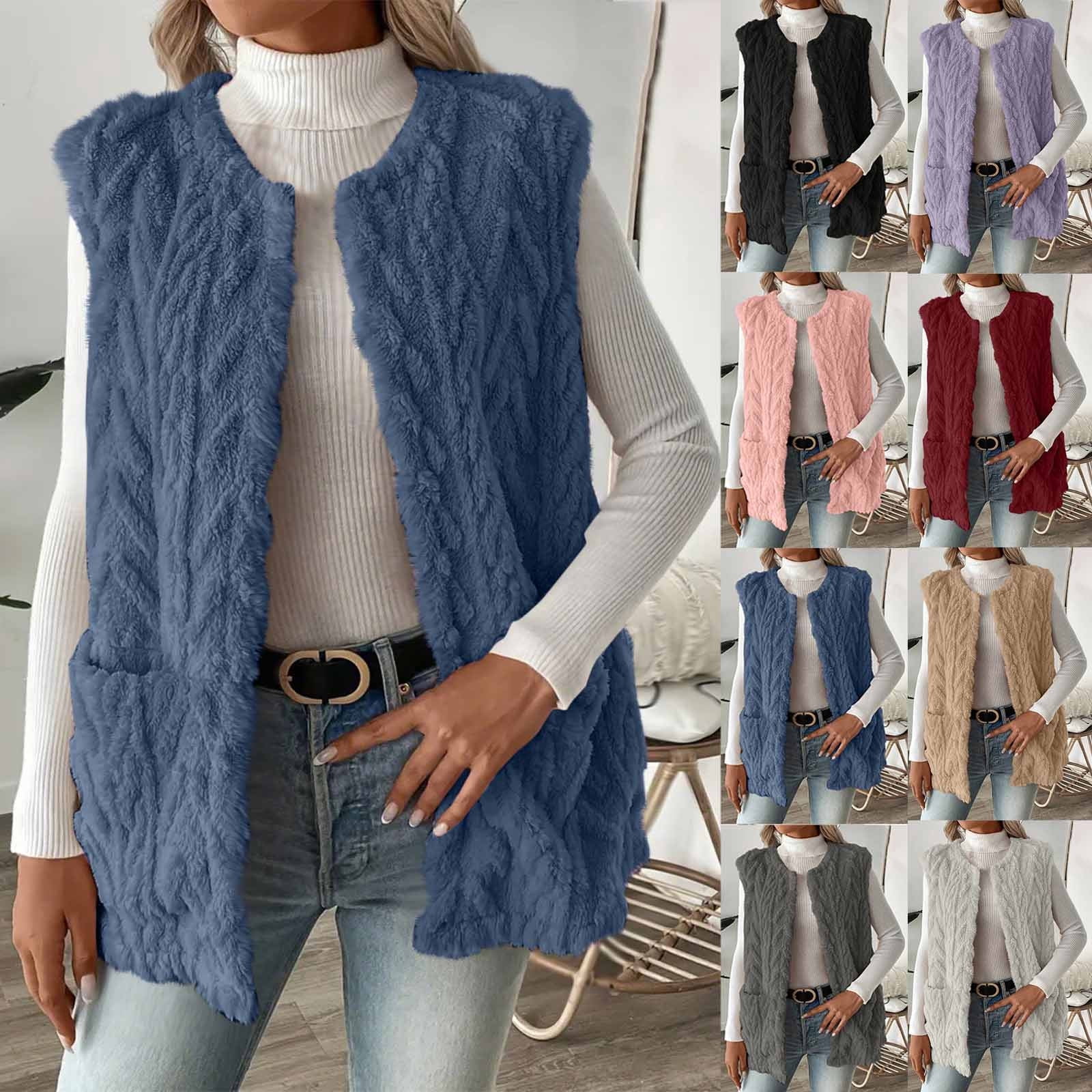 Aboser Winter Fleece Vests for Women Fuzzy Sherpa Sleeveless Jackets ...