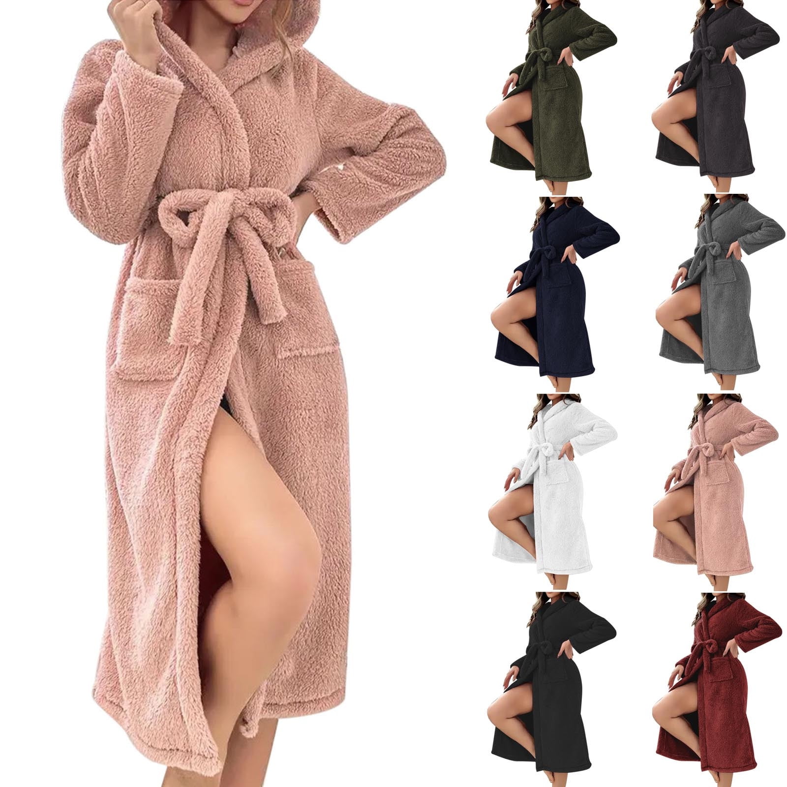 Aboser Winter Hooded Robes for Women Fluffy Sherpa Fleece Towel Robe ...