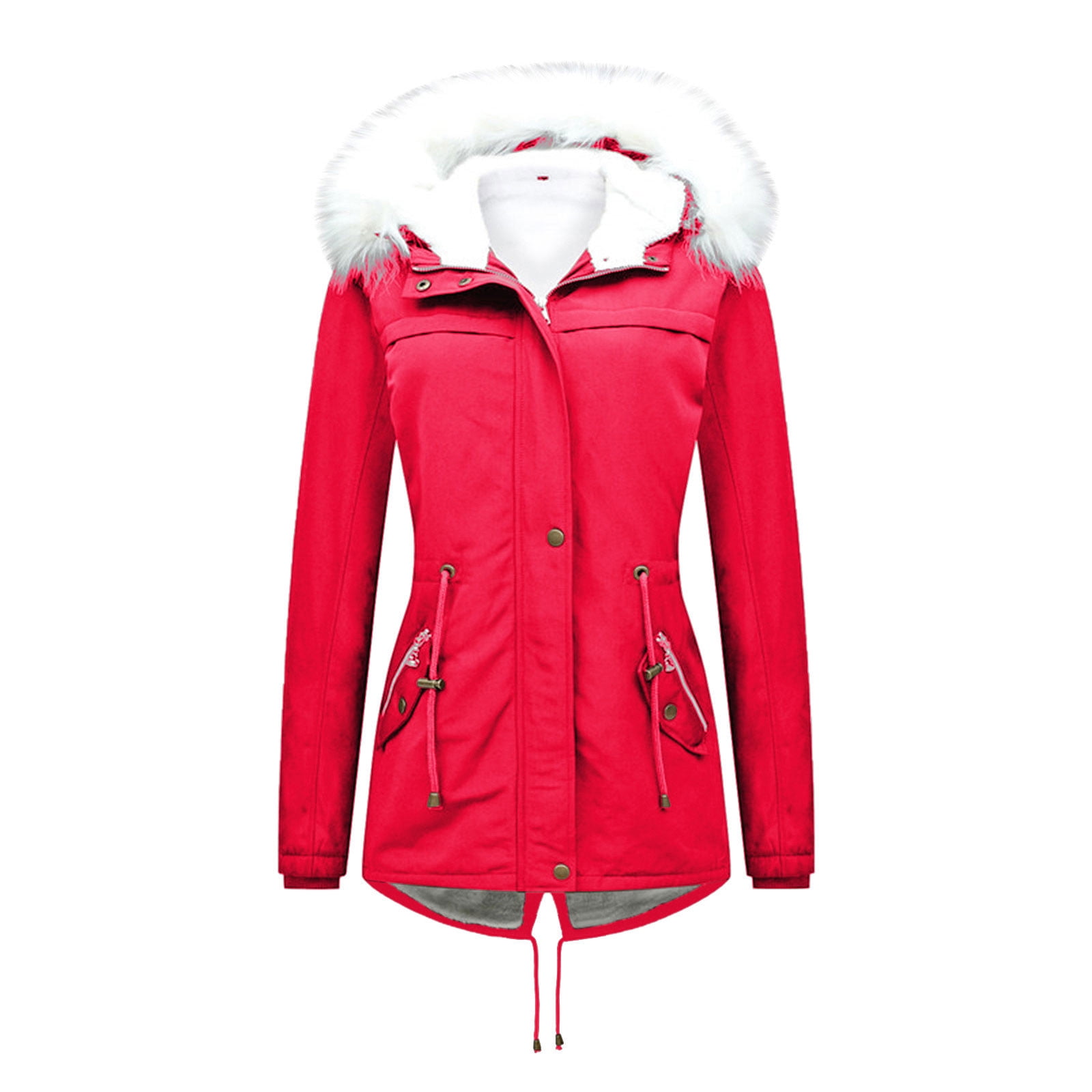 Aboser Winter Outdoor Jackets For Women Thermal Trench Jacket With Faux Fur Hood Comfy Fleece