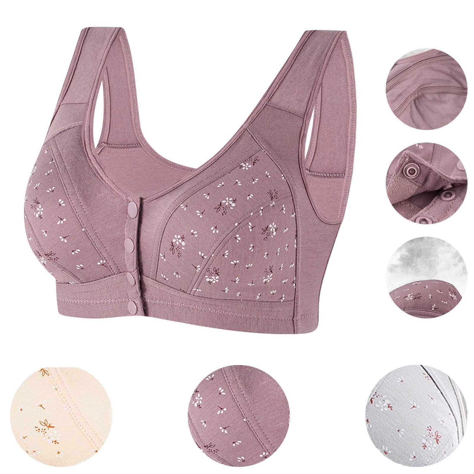 Aboser Wireless Daisy Bras for Older Women Plus Size Cotton Bra Comfort ...