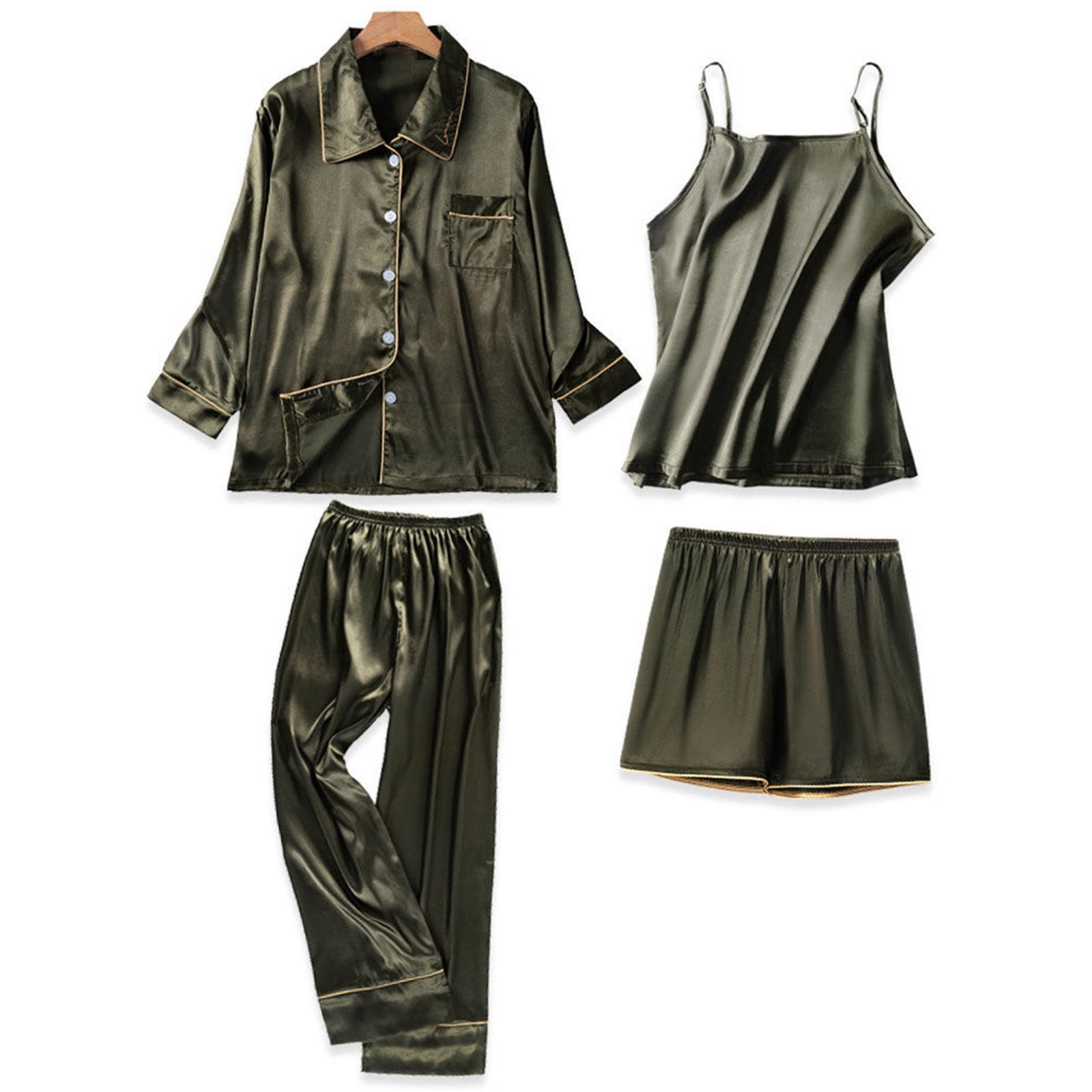 Aboser Women 4 Pcs Silk Pajama Set Satin Cami Tops and Shorts Lounge ...