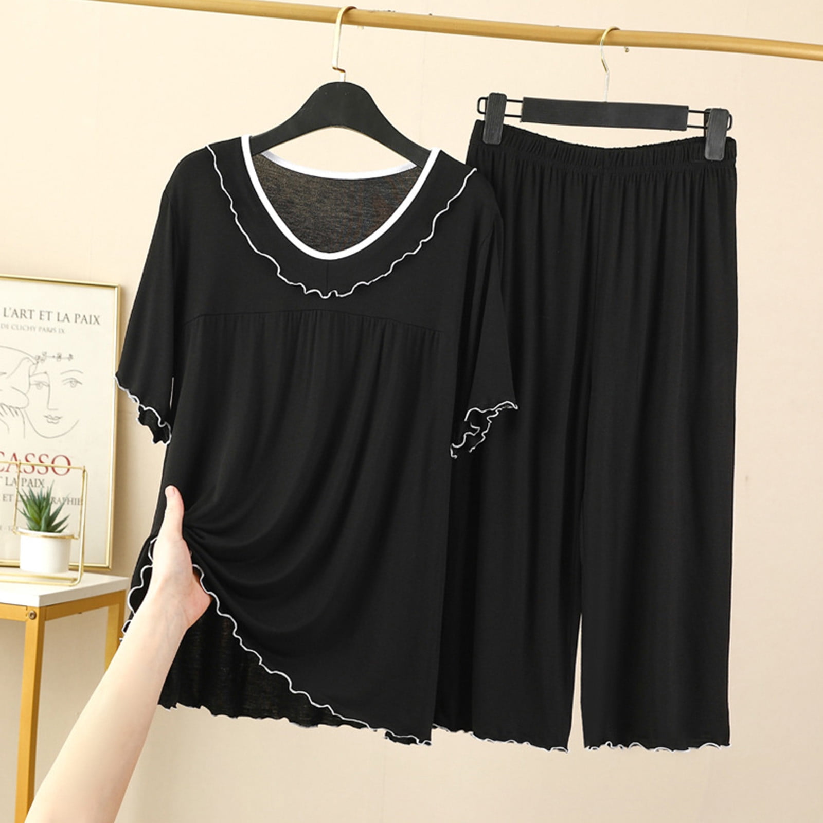 Aboser Women Short Sleeve Pajama Sets Comfort Modal Tops and Capri ...