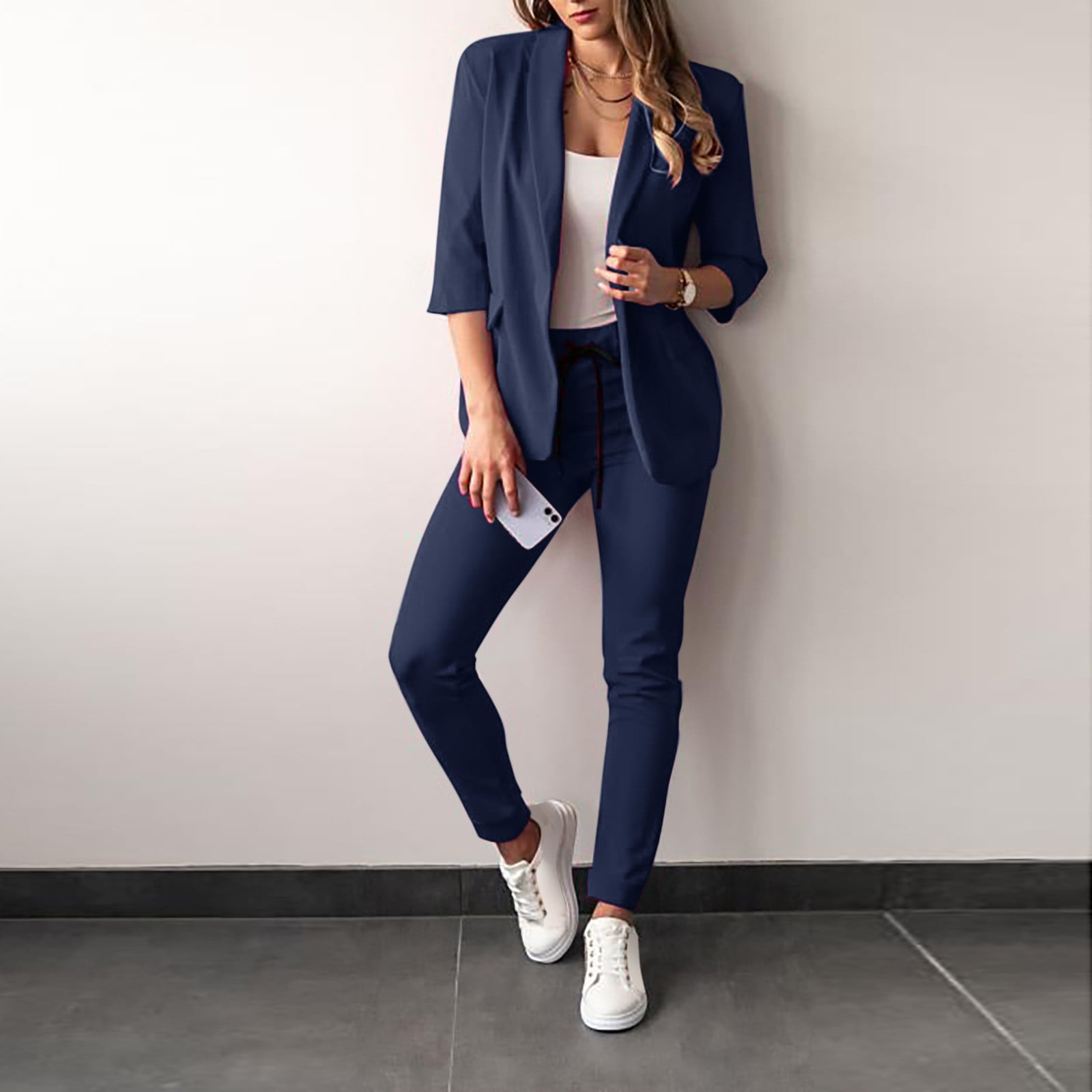 Aboser Women's Spring Two Piece Outfits Open Front Blazer Jackets and ...