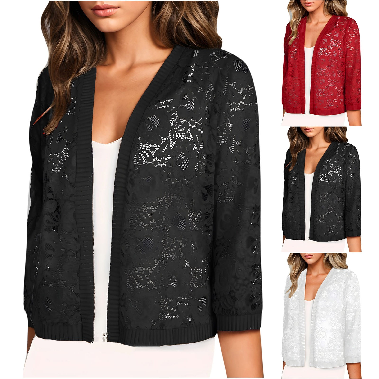Aboser Women's 3/4 Sleeve Cropped Cardigan Sweaters Bolero Shrug ...