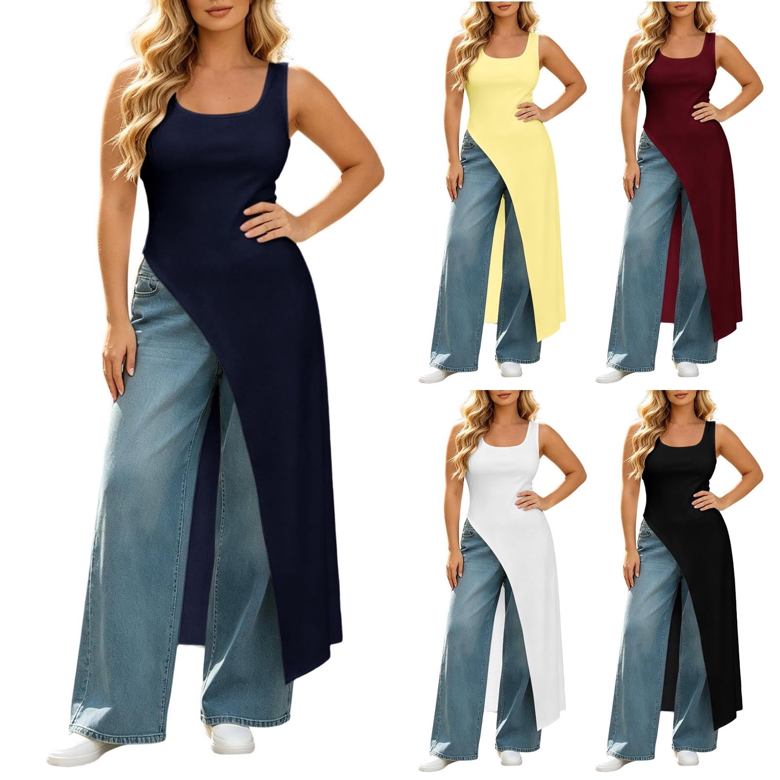 Aboser Women's Asymmetrical Long Tank Tops Plus Size Sleeveless Shirts ...