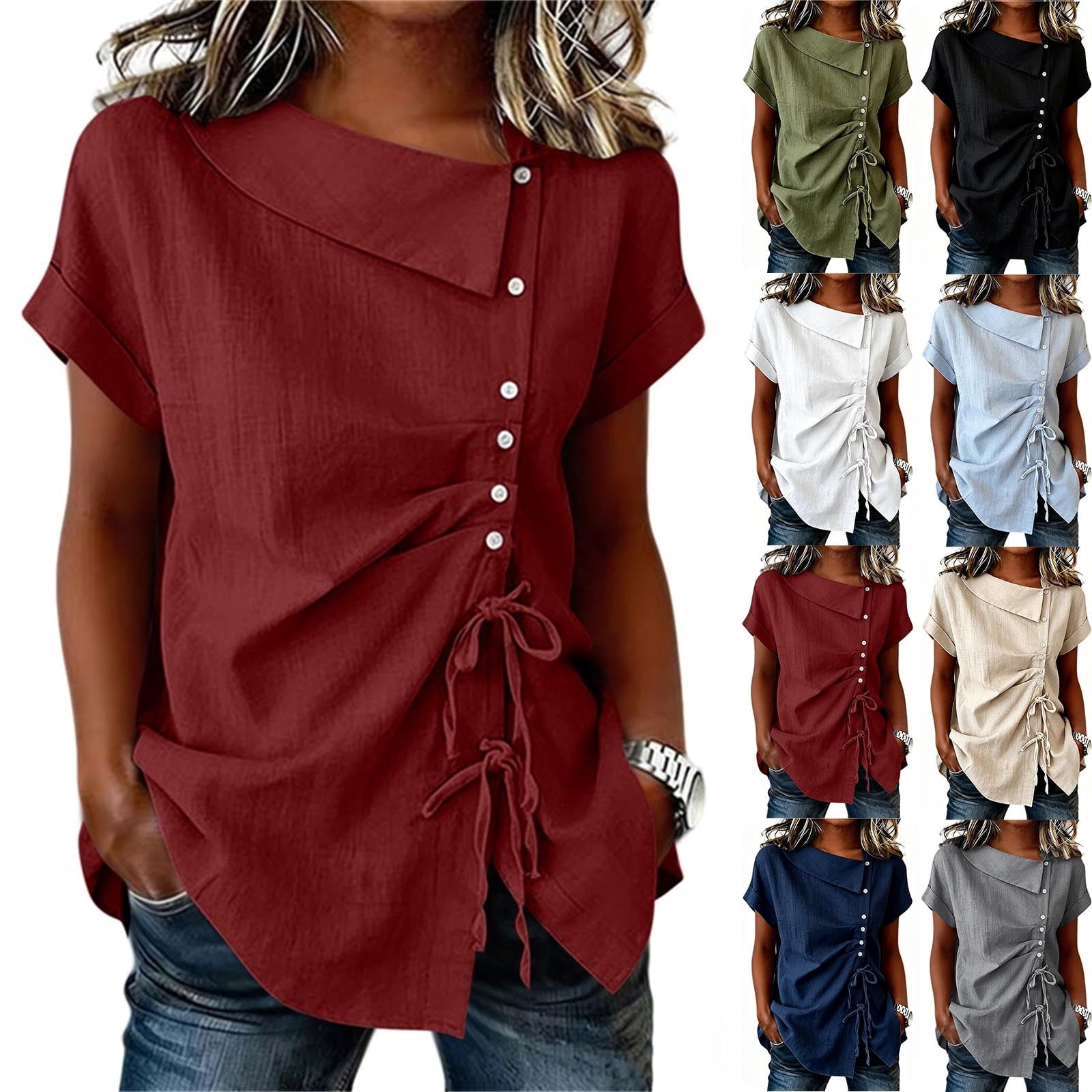Aboser Women's Asymmetrical Tops Tie Front Short Sleeve T Shirts ...
