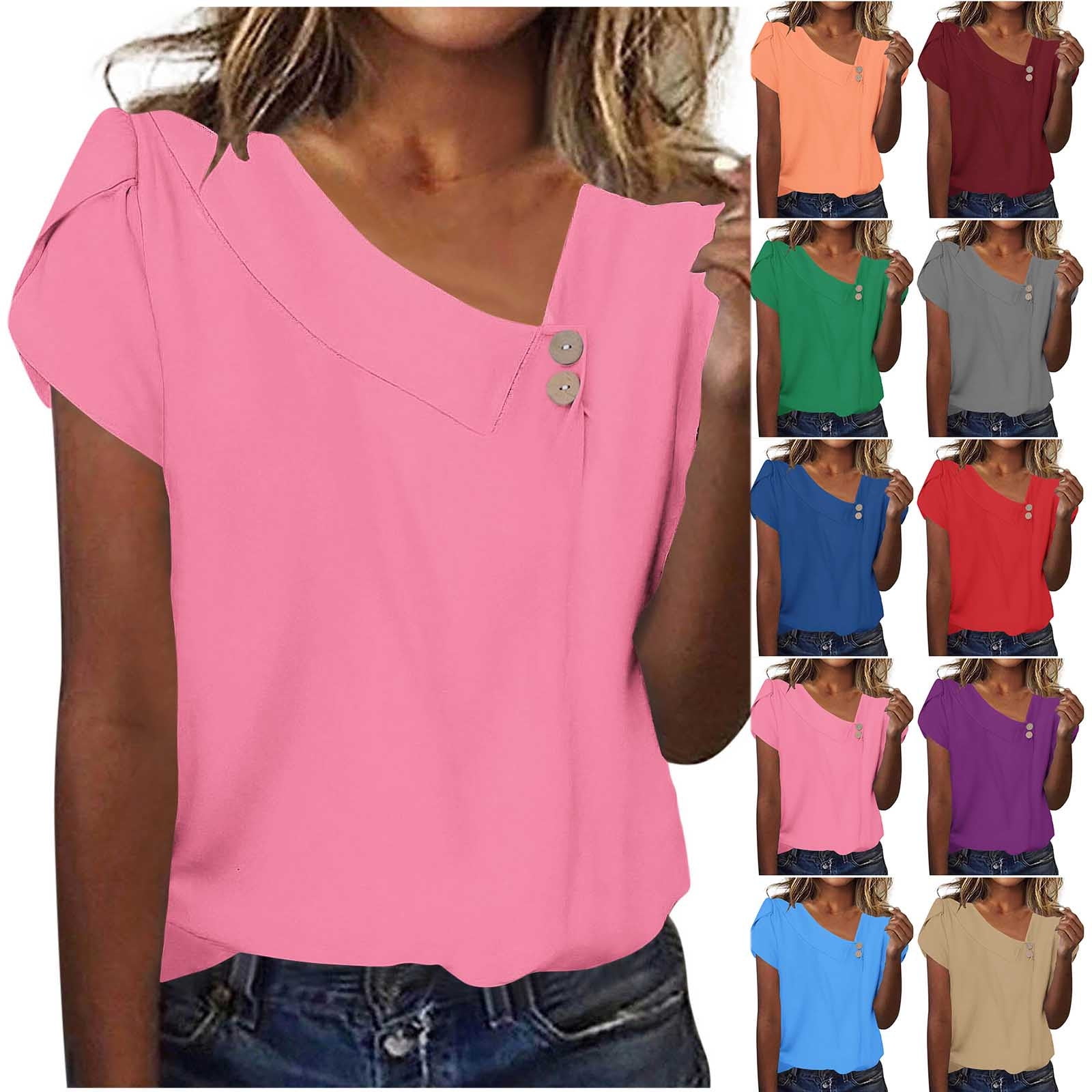 Aboser Women's Asymmetrical Tops Trendy Petal Short Sleeve T Shirts ...