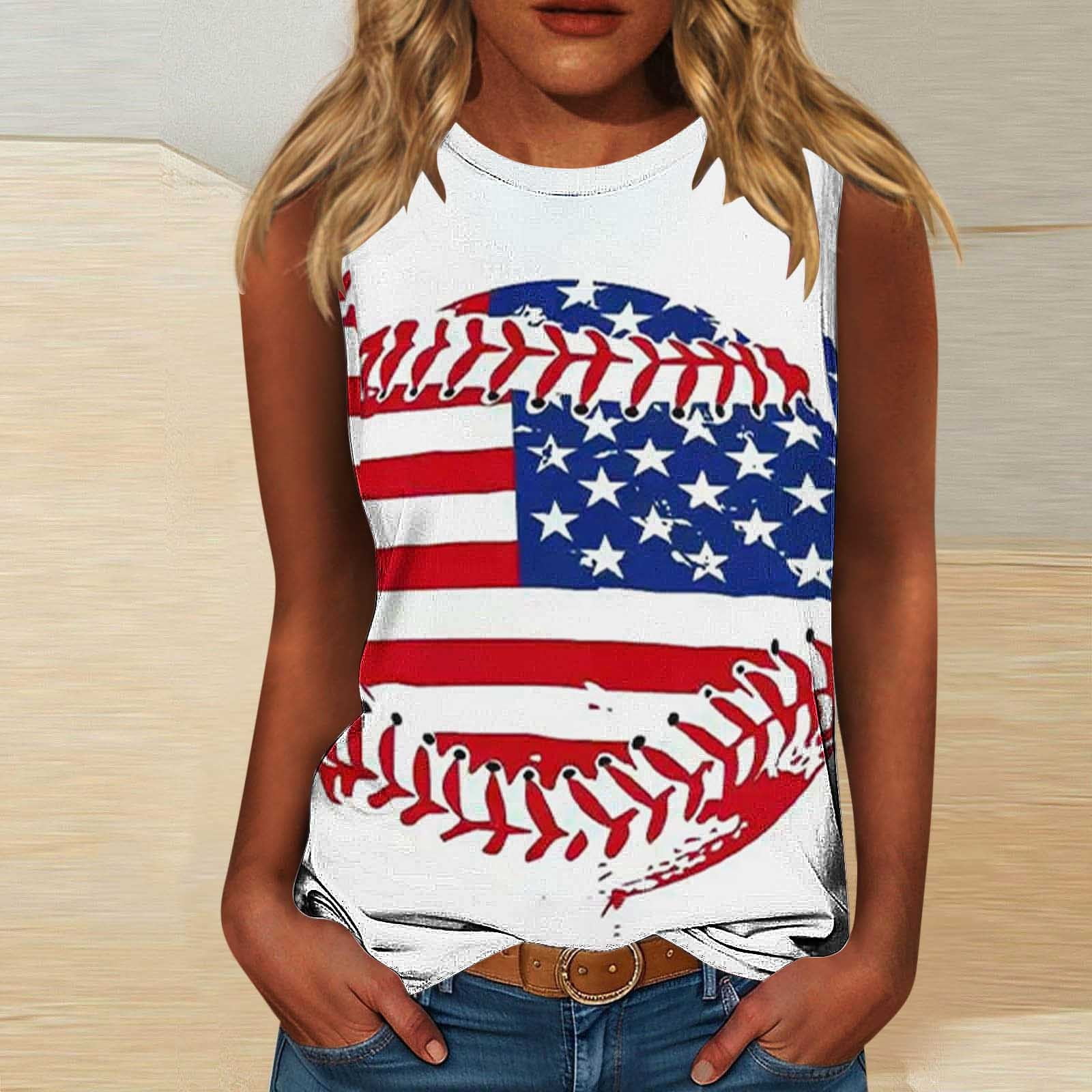 Aboser Women's Baseball American Flag Tank Tops 4th of July Sleeveless Shirts USA Flags ...