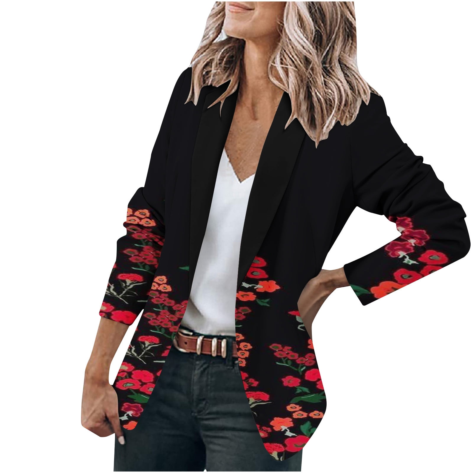 Aboser Women's Blazer for Work Business Casual Floral Print Cardigan ...