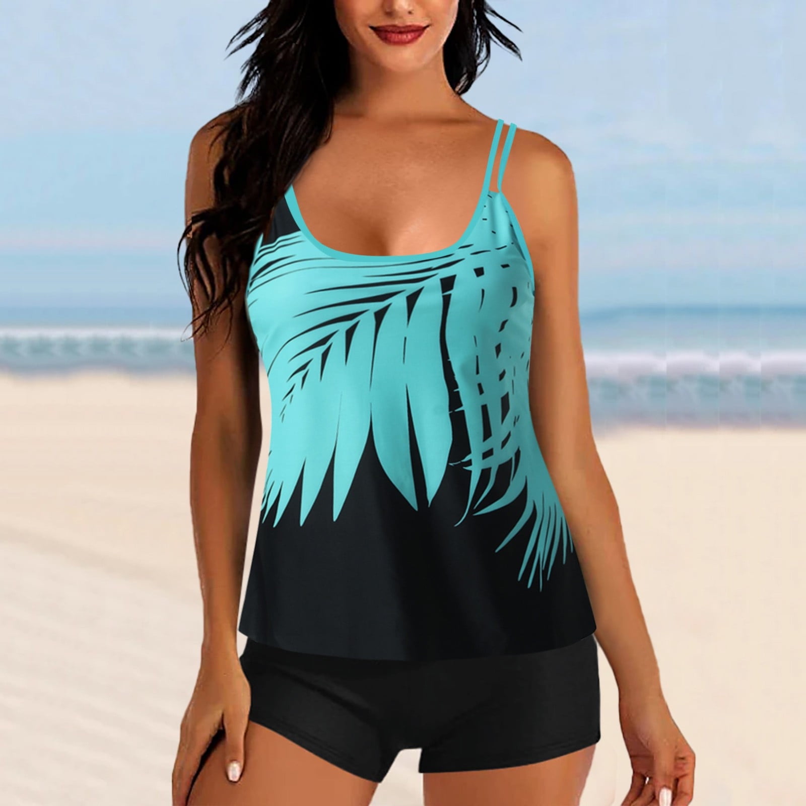 Aboser Women's Blouson Tankini Swimsuits Retro Print Two Piece Bathing ...