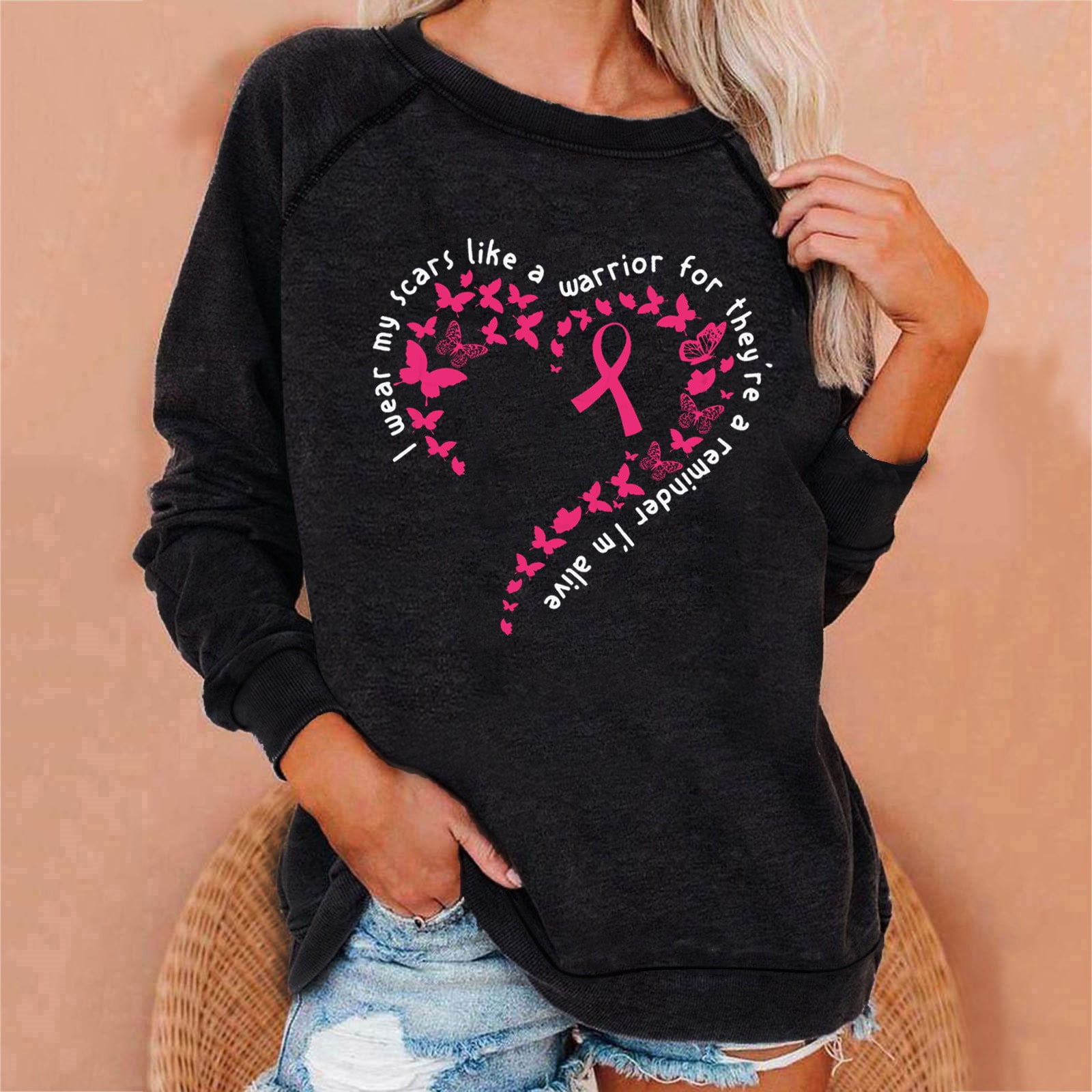 Aboser Women's Breast Cancer Shirts Pink Ribbon Graphic Sweatshirts ...
