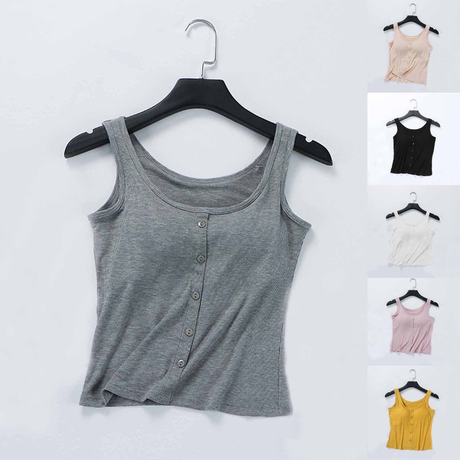 Aboser Women's Button Down Tank Tops Built in Bra Y2k Crop Top Casual ...