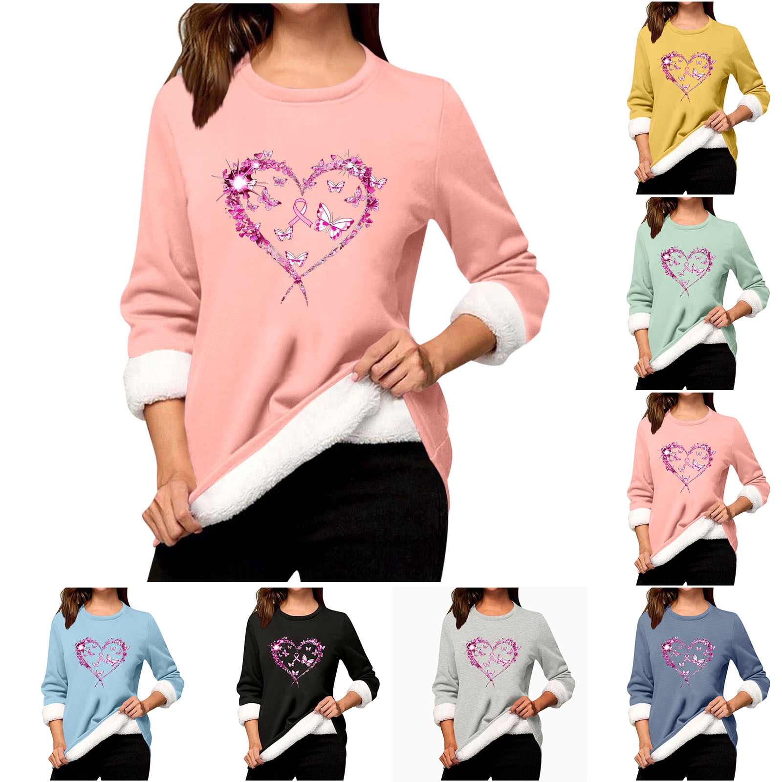 Aboser Women's Cancer Awareness Sweatshirt Funny Pink Ribbon Print ...