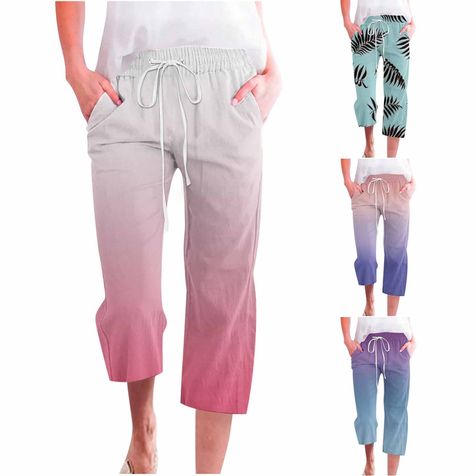 Aboser Women's Capri Pants with Pockets Casual Drawstring High Waist Capris Trendy Tie Dye ...