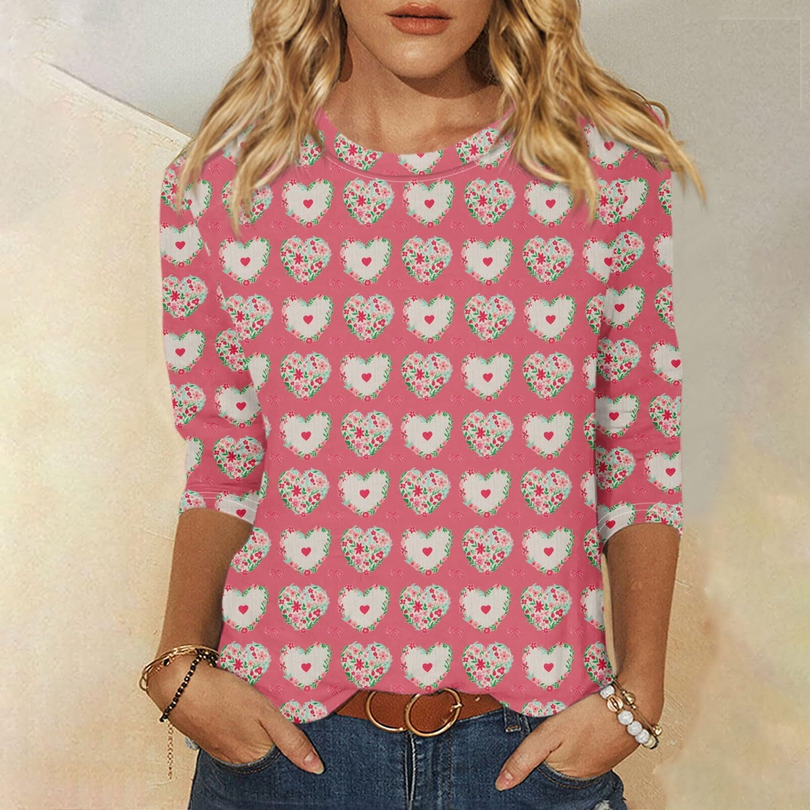 Aboser Women's Casual 3/4 Sleeve T-Shirts Round Neck Cute Tunic Tops ...