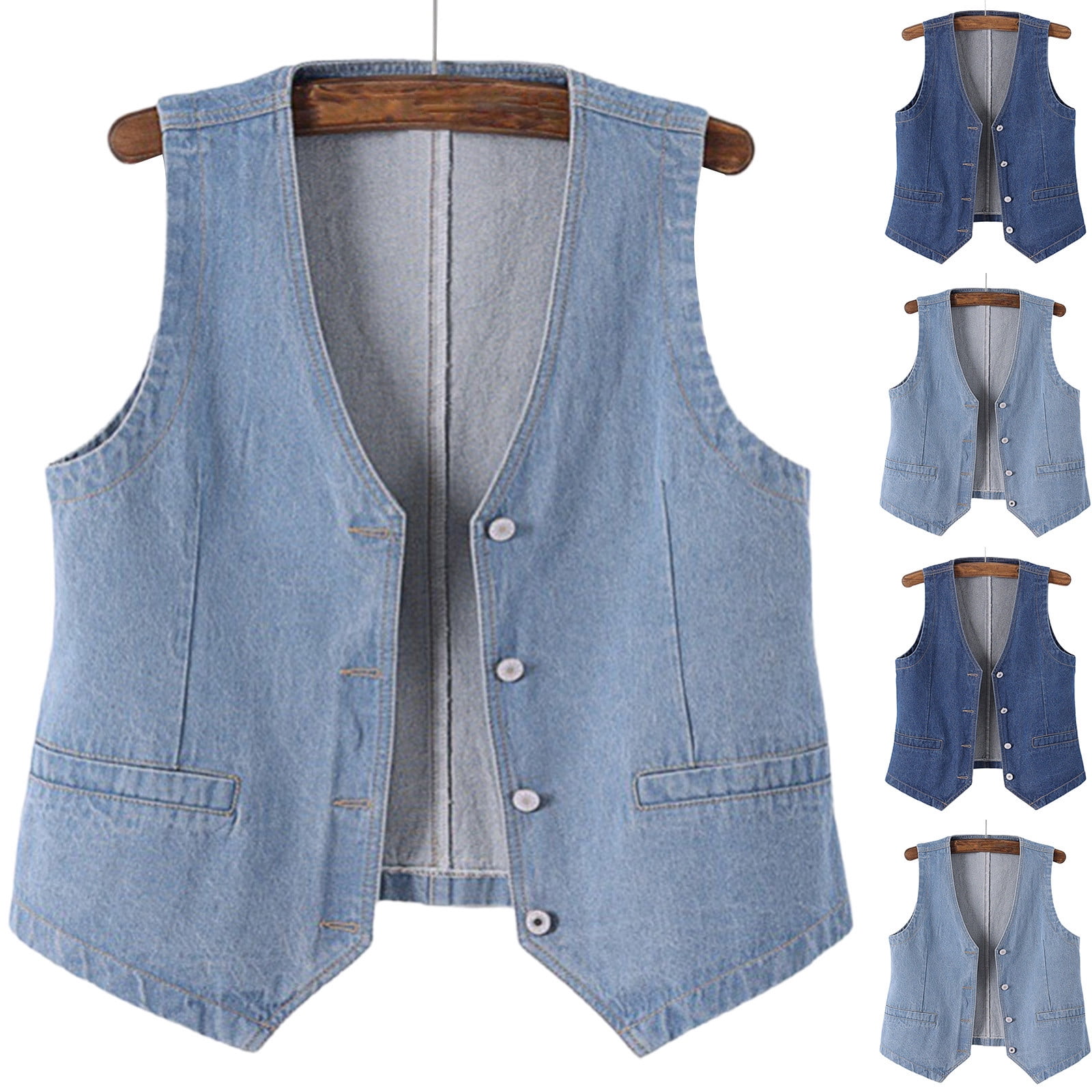 Aboser Women's Casual Denim Vest Juniors Button Up Cropped Waistcoat ...