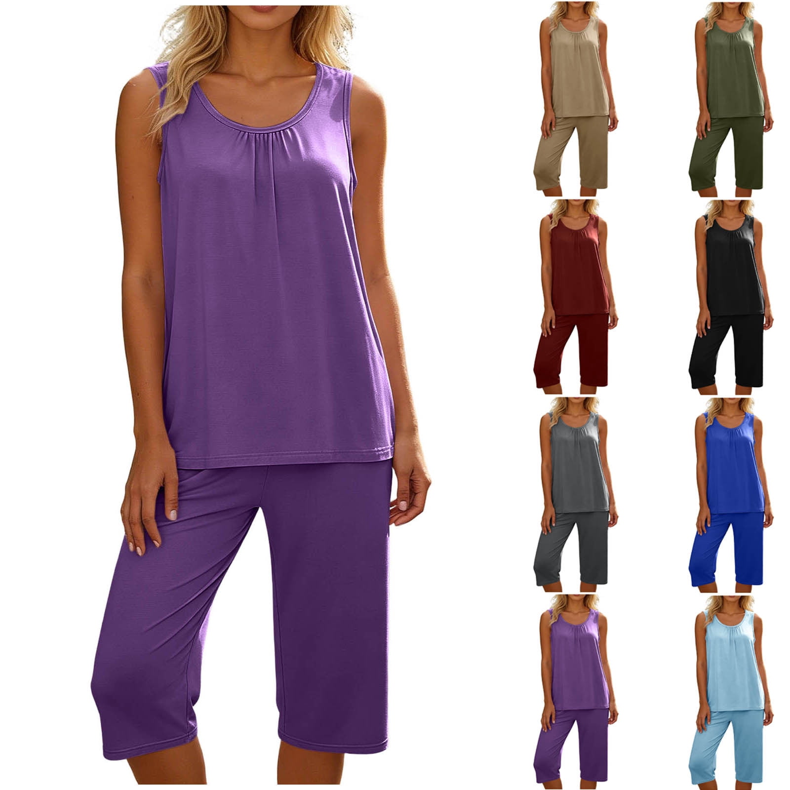 Aboser Women's Casual Sleeveless Lounge Sets Plus Size Pajamas Set Two ...