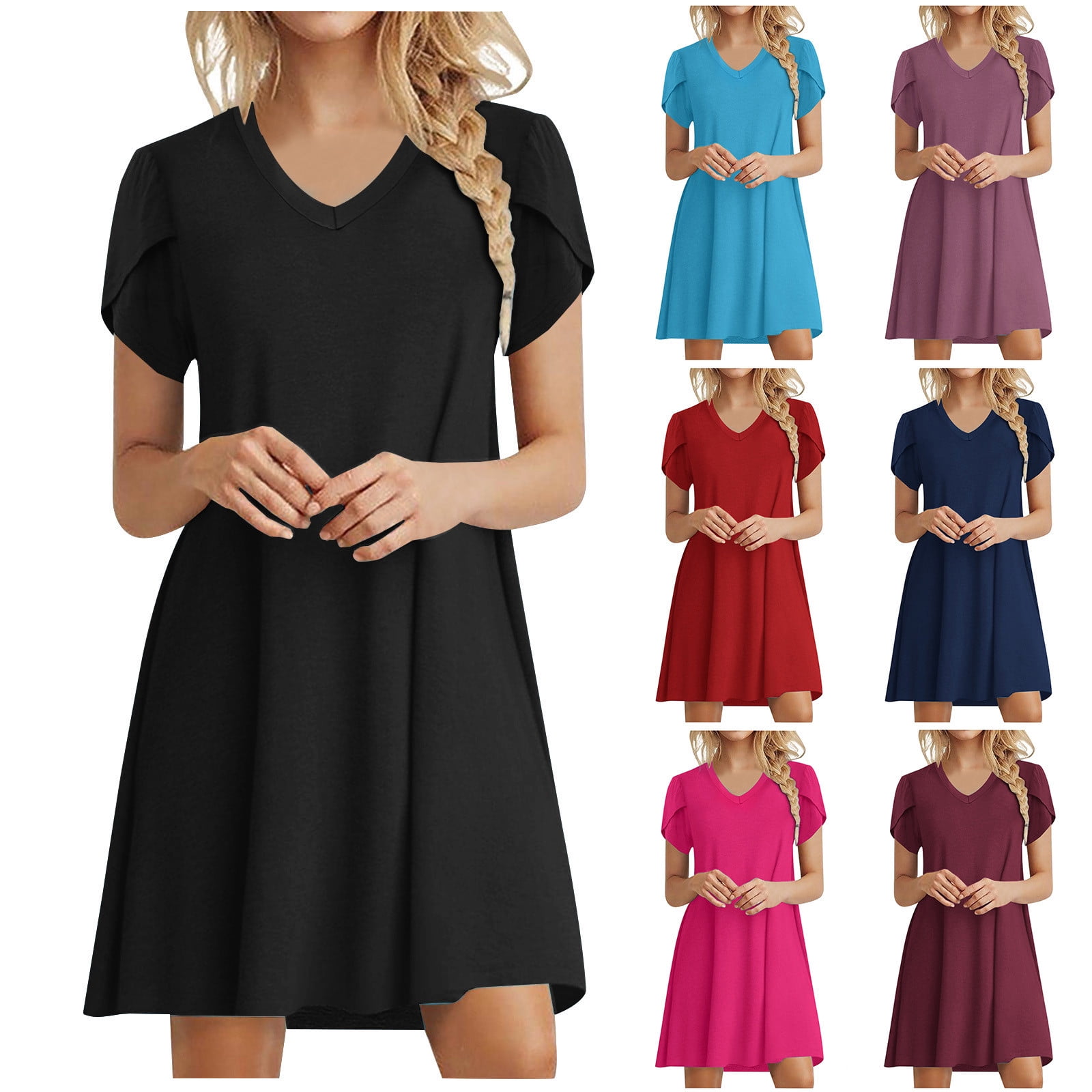 Aboser Women's Casual Summer Dresses Petal Short Sleeve T Shirt Dress ...