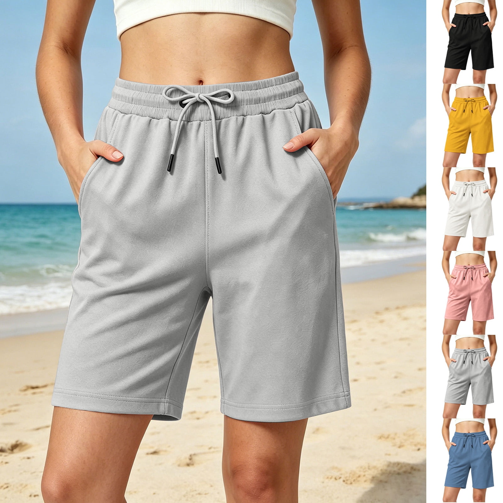 Aboser Women's Cotton Bermuda Shorts Above the Knee Sweat Shorts ...