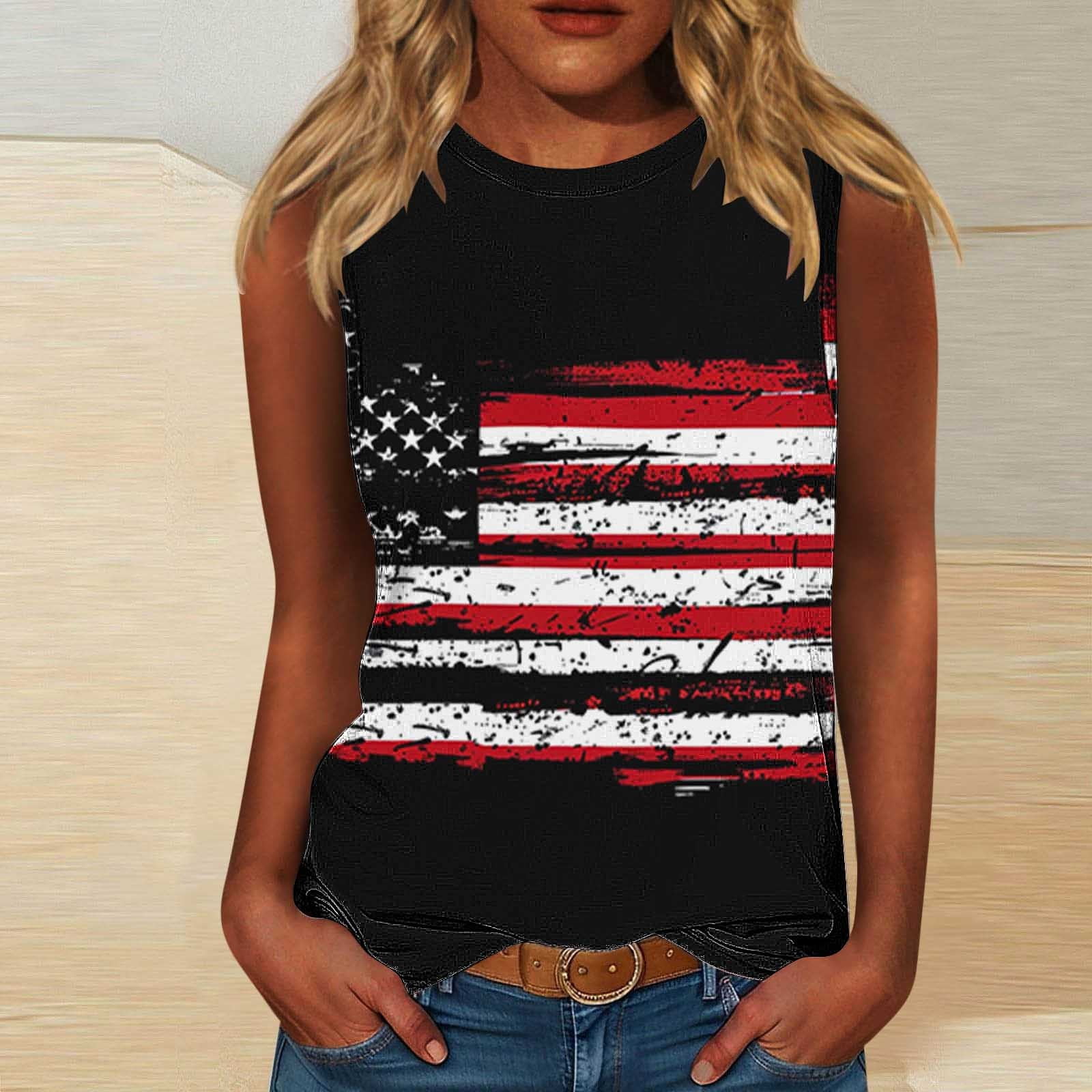 Aboser Women's Distressed USA Flag Graphic Tank Tops for Independence ...