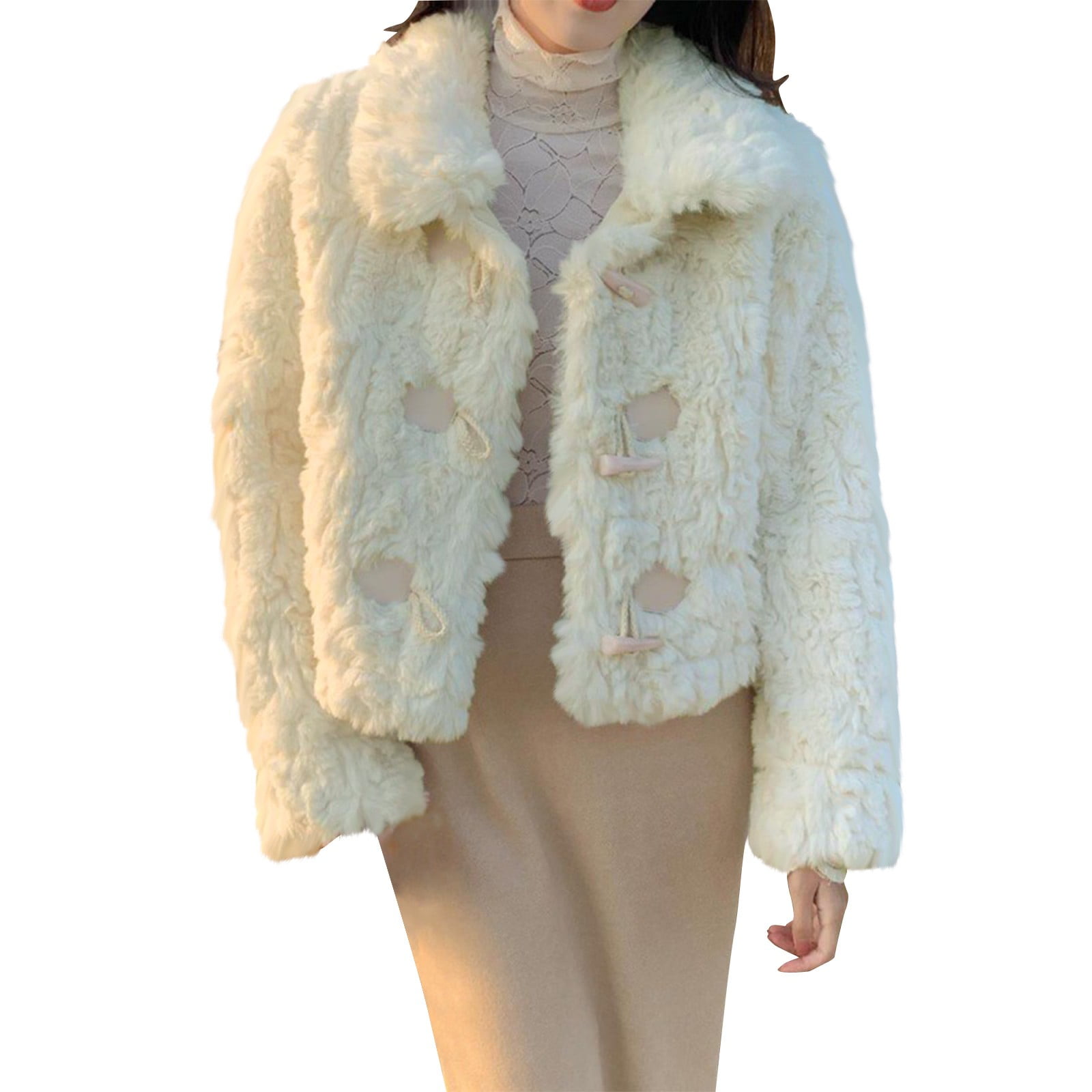 Aboser Women's Faux Fur Cropped Coats Winter Button Down Jacket ...