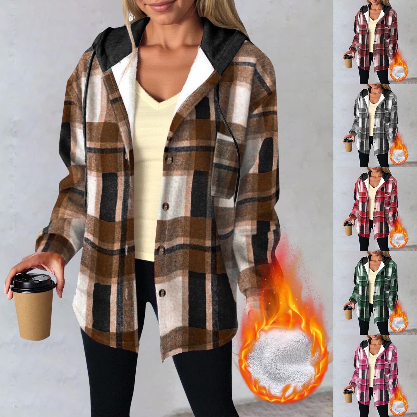 Aboser Women's Flannel Plaid Shacket Long Sleeve Button Down Jackets Fall Outfits Fashion Fleece ...