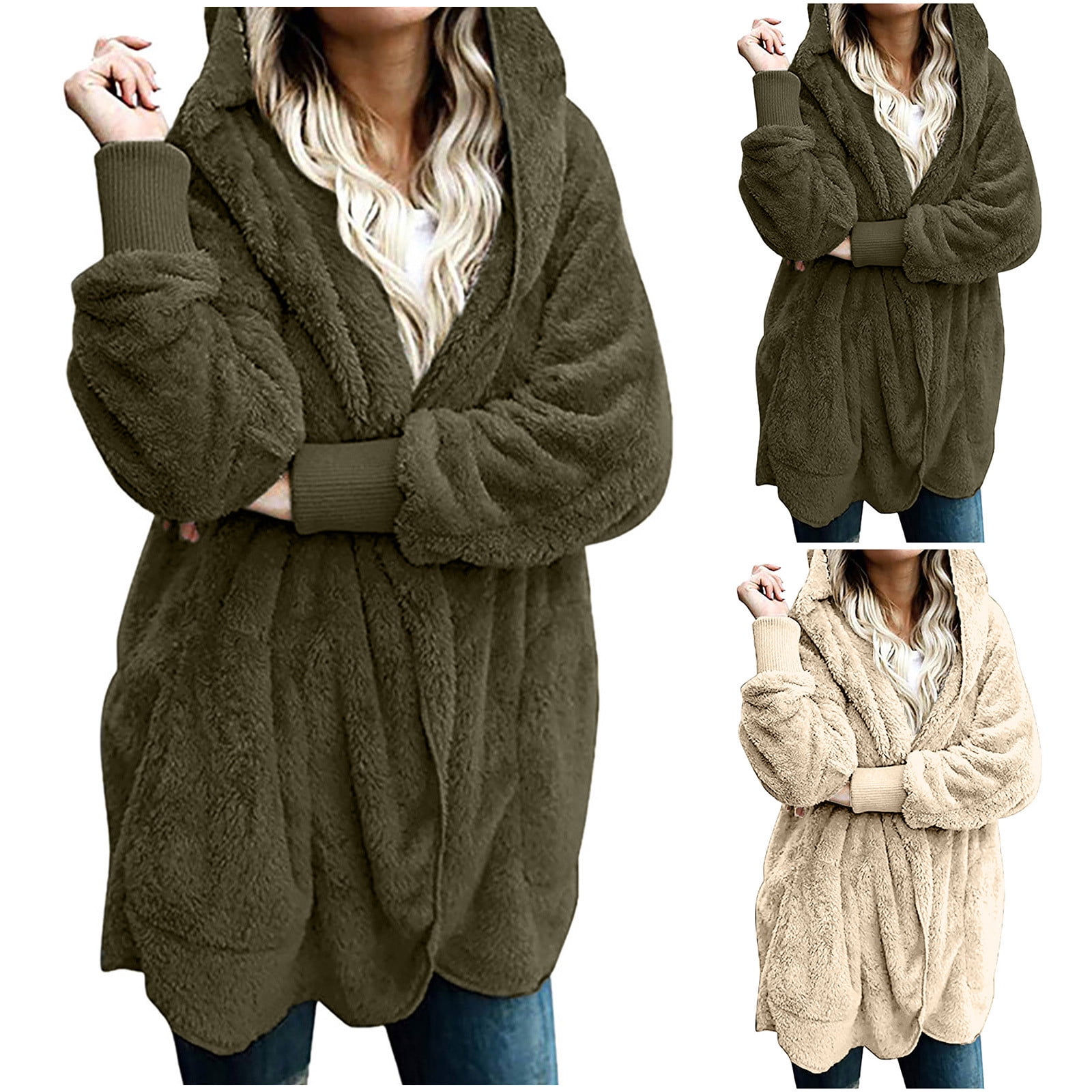 Aboser Women's Fuzzy Fleece Cardigan Sweaters with Hood Warm Open Front ...
