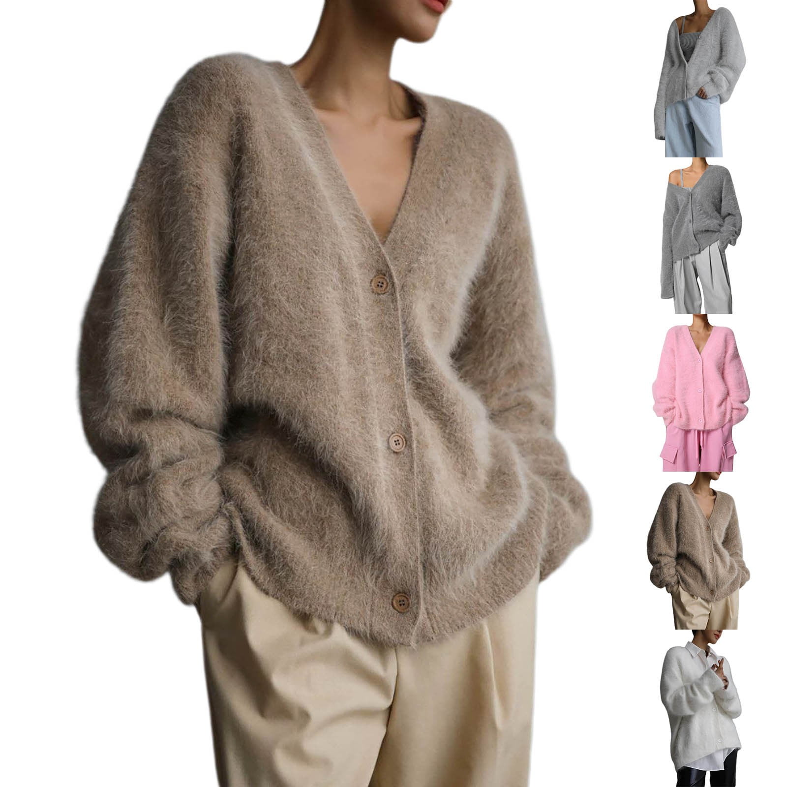 Aboser Women's Fuzzy Knit Cardigan Sweaters Oversized Slouchy Sweater ...