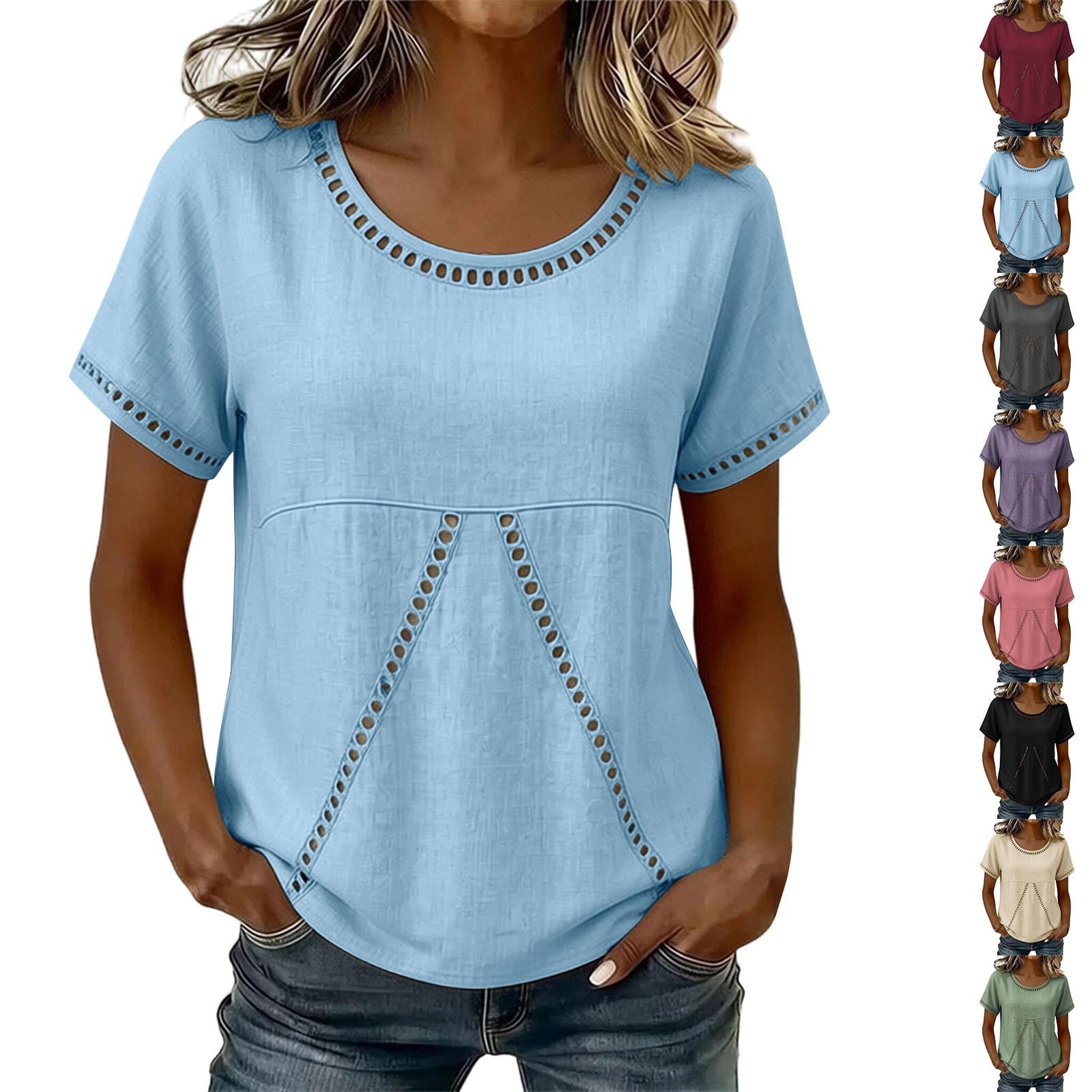 Aboser Women's Hollow Out T Shirt Short Sleeve Cotton Shirts Summer ...