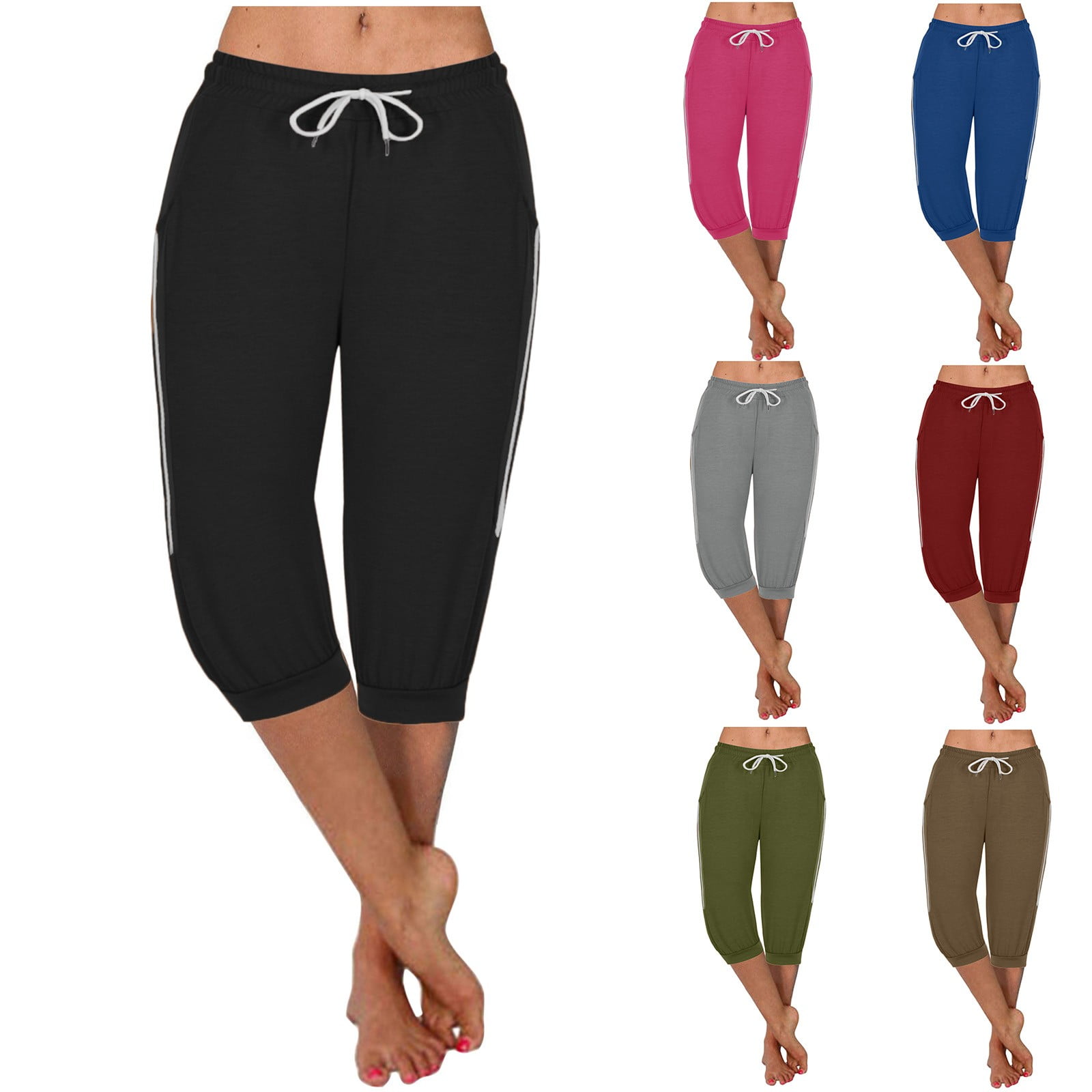 Aboser Women's Joggers Sweatpants Casual Sports Running Capri Pants Mid ...