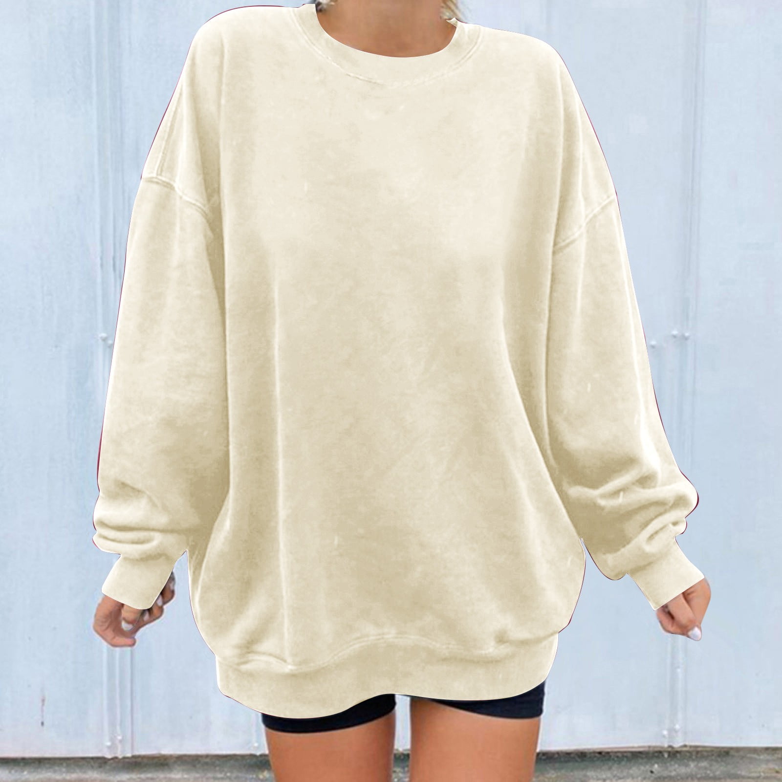 Aboser Women's Oversized Crewneck Sweatshirts No Hood Solid Color Fall ...